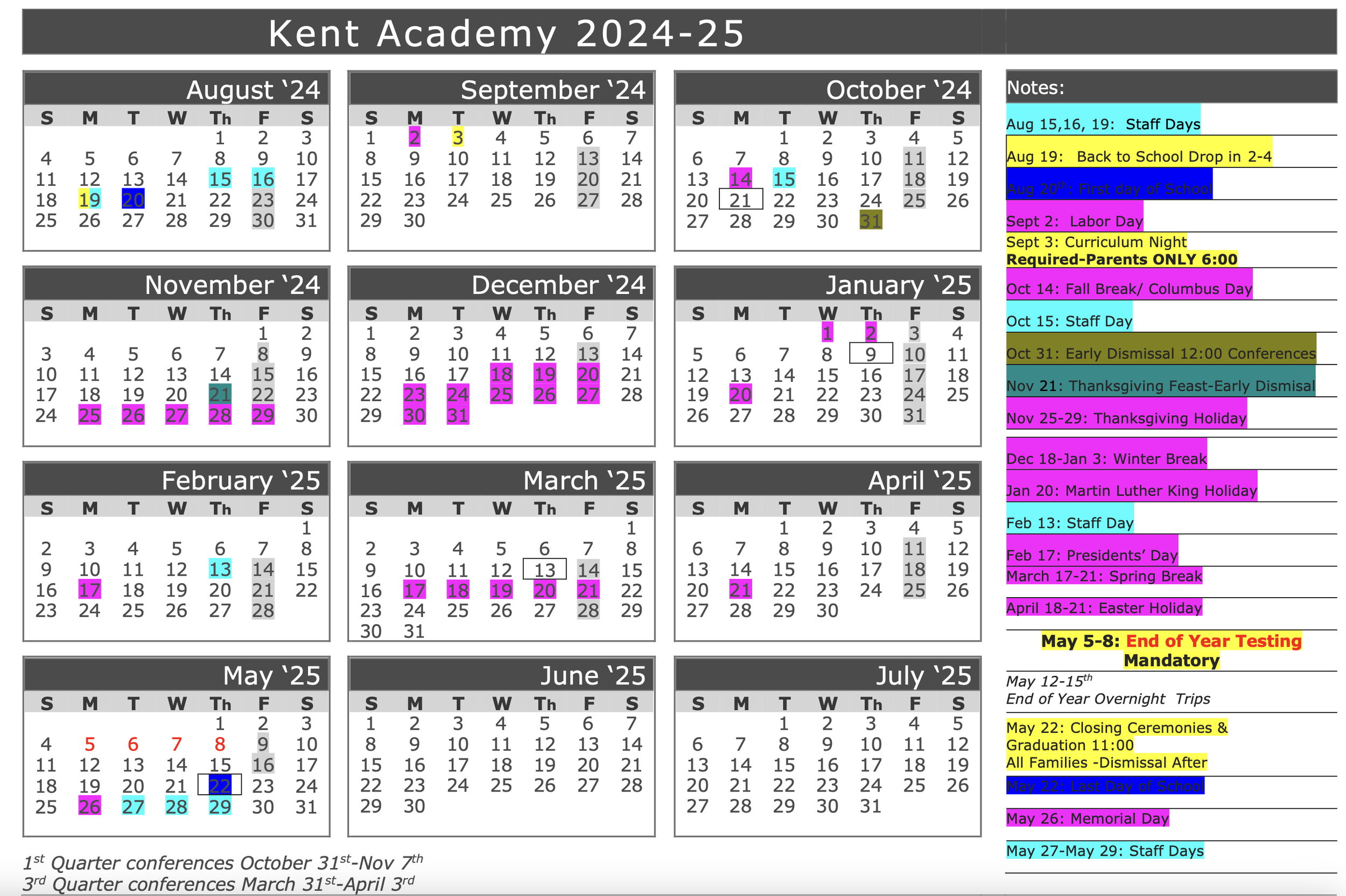 Calendar — Kent Academy