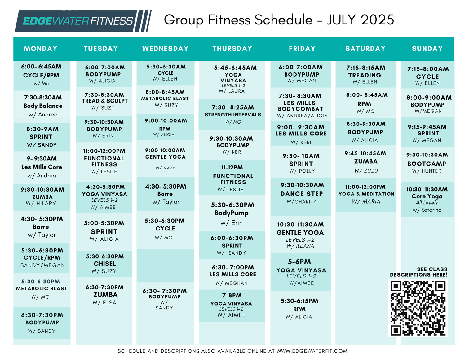 Class Schedules — Edgewater Fitness