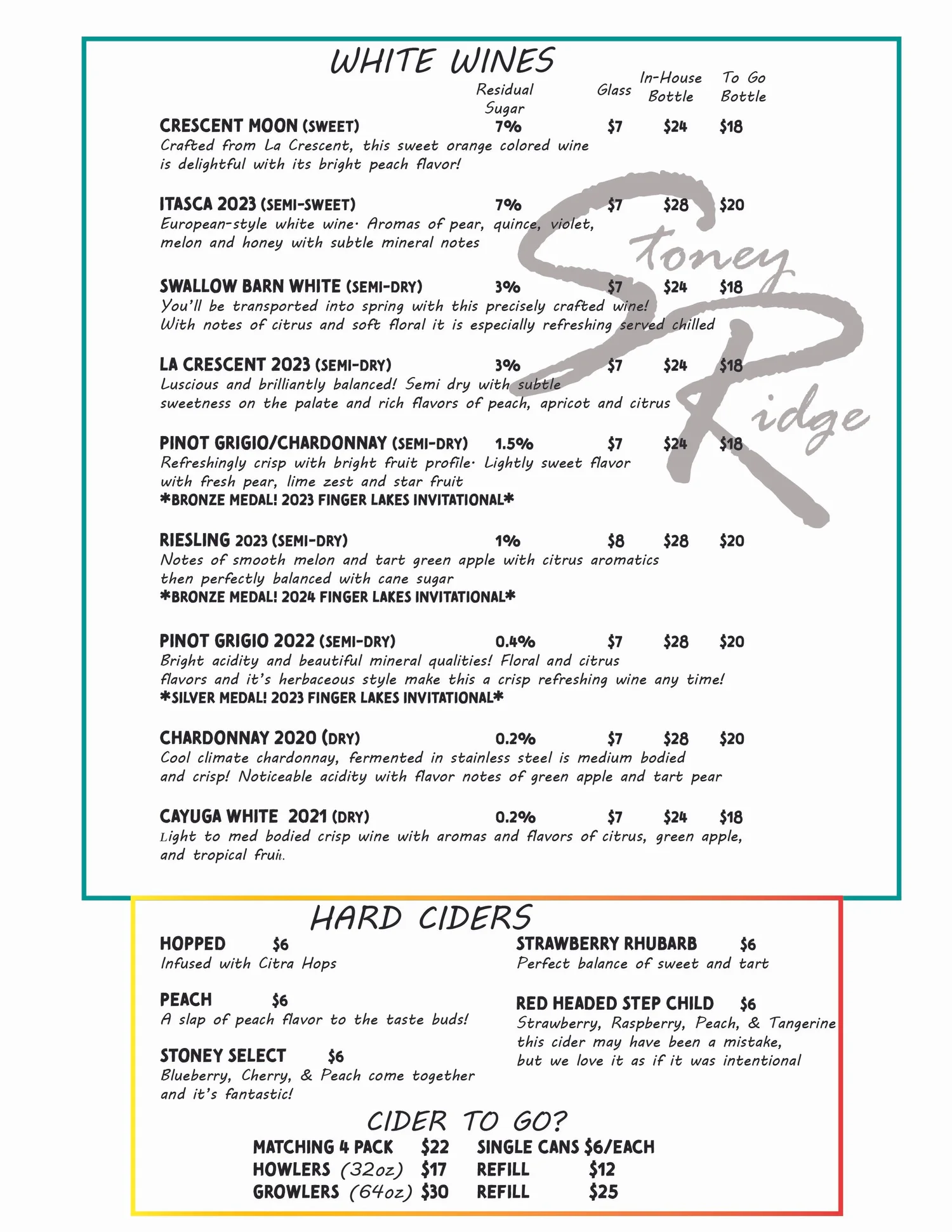 Wine Menu — Stoney Ridge Vineyards