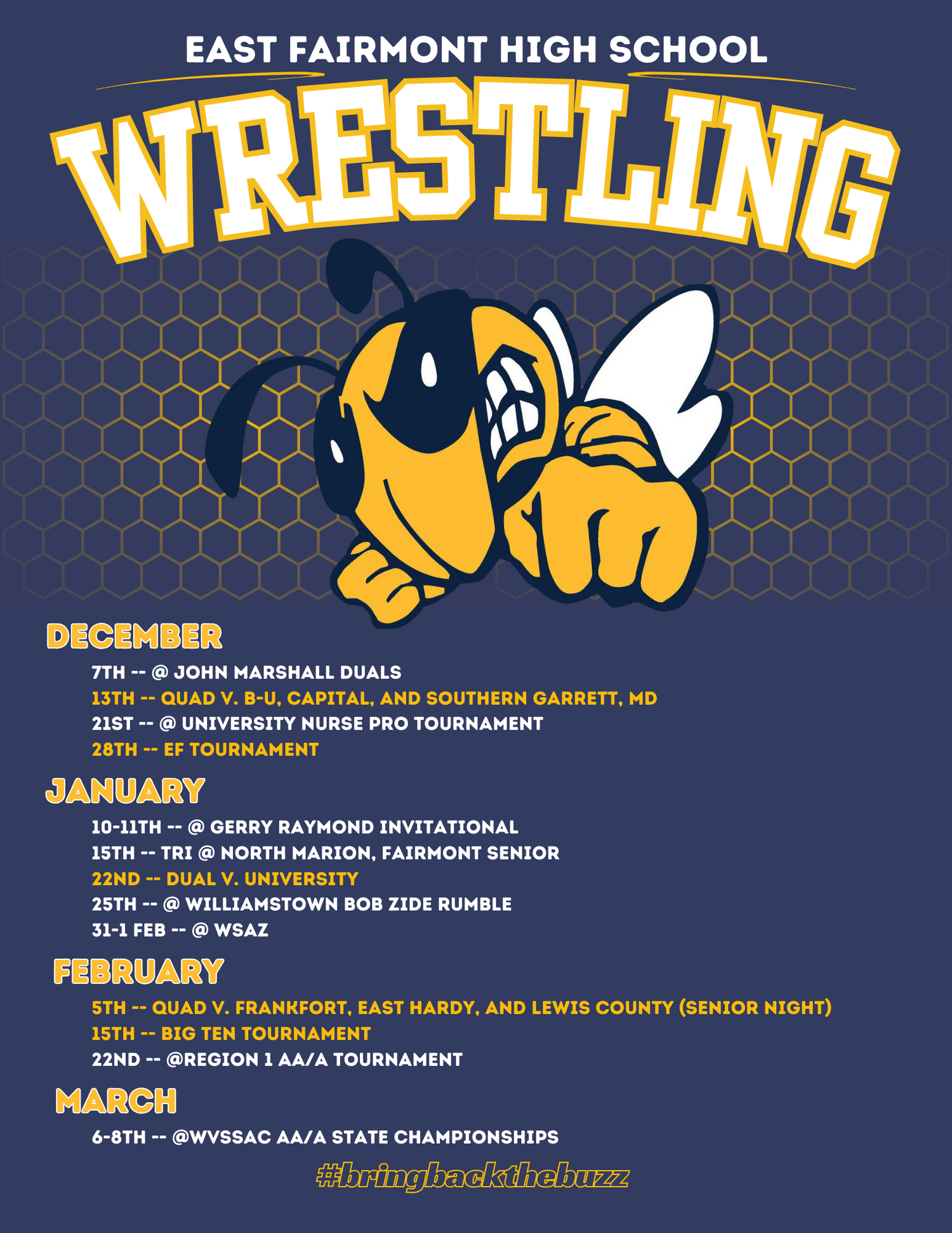 Schedule — East Fairmont Bees Wrestling