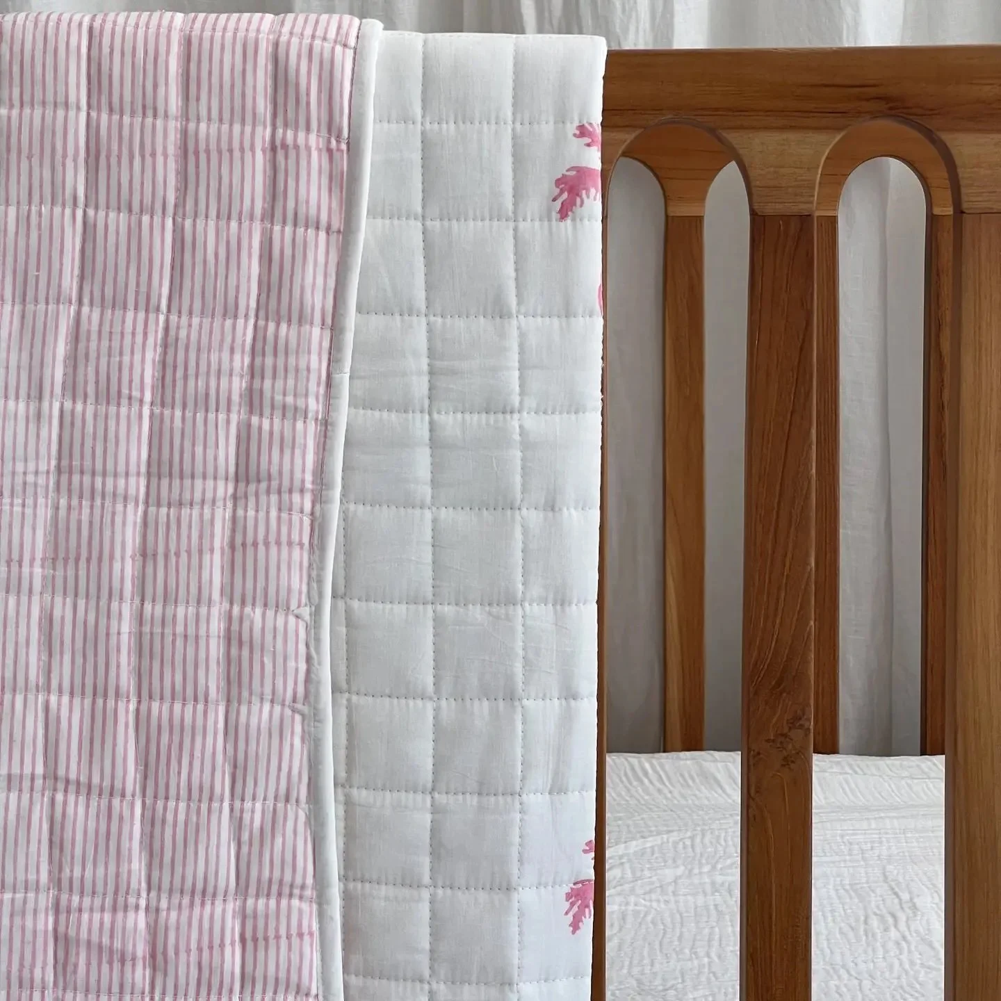 Seaka Boo ~ Kantha Cot Quilt - Pink Palm — MAARL