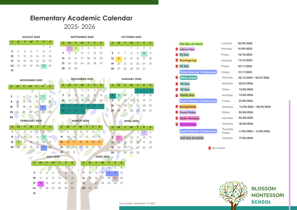 Calendar — Blossom Montessori School