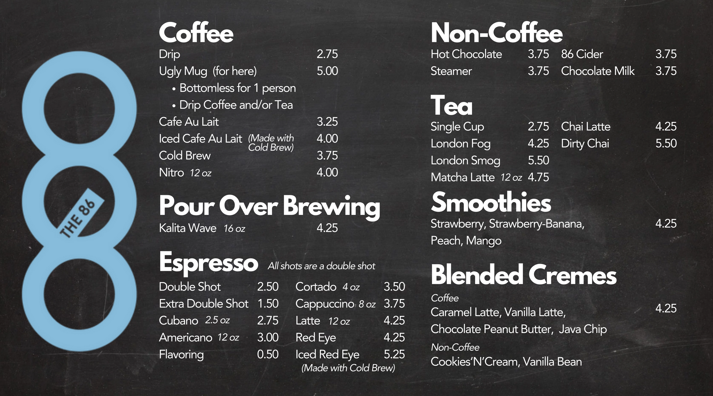 Menu — The 86 Coffee Bar