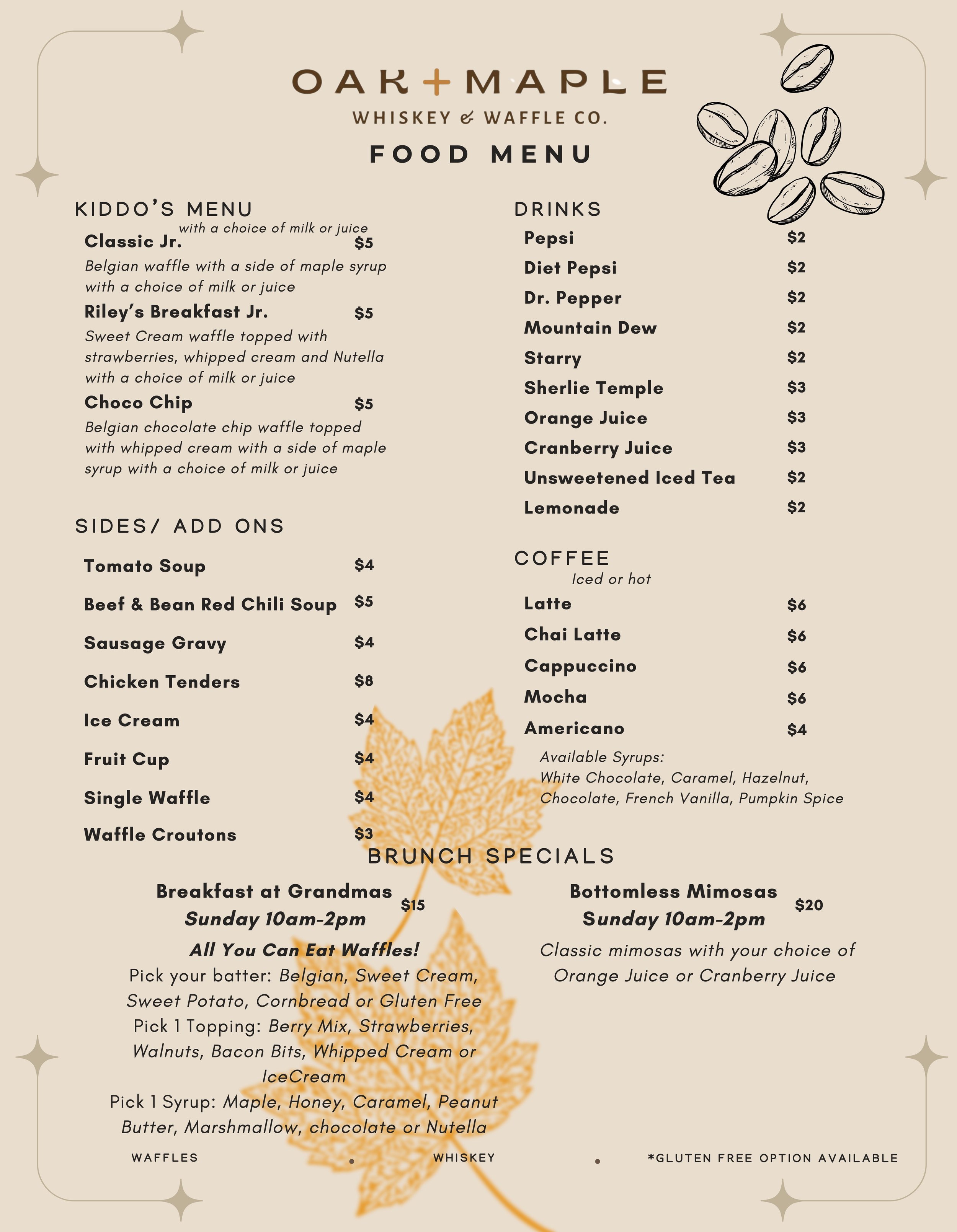 Menu — Oak and Maple