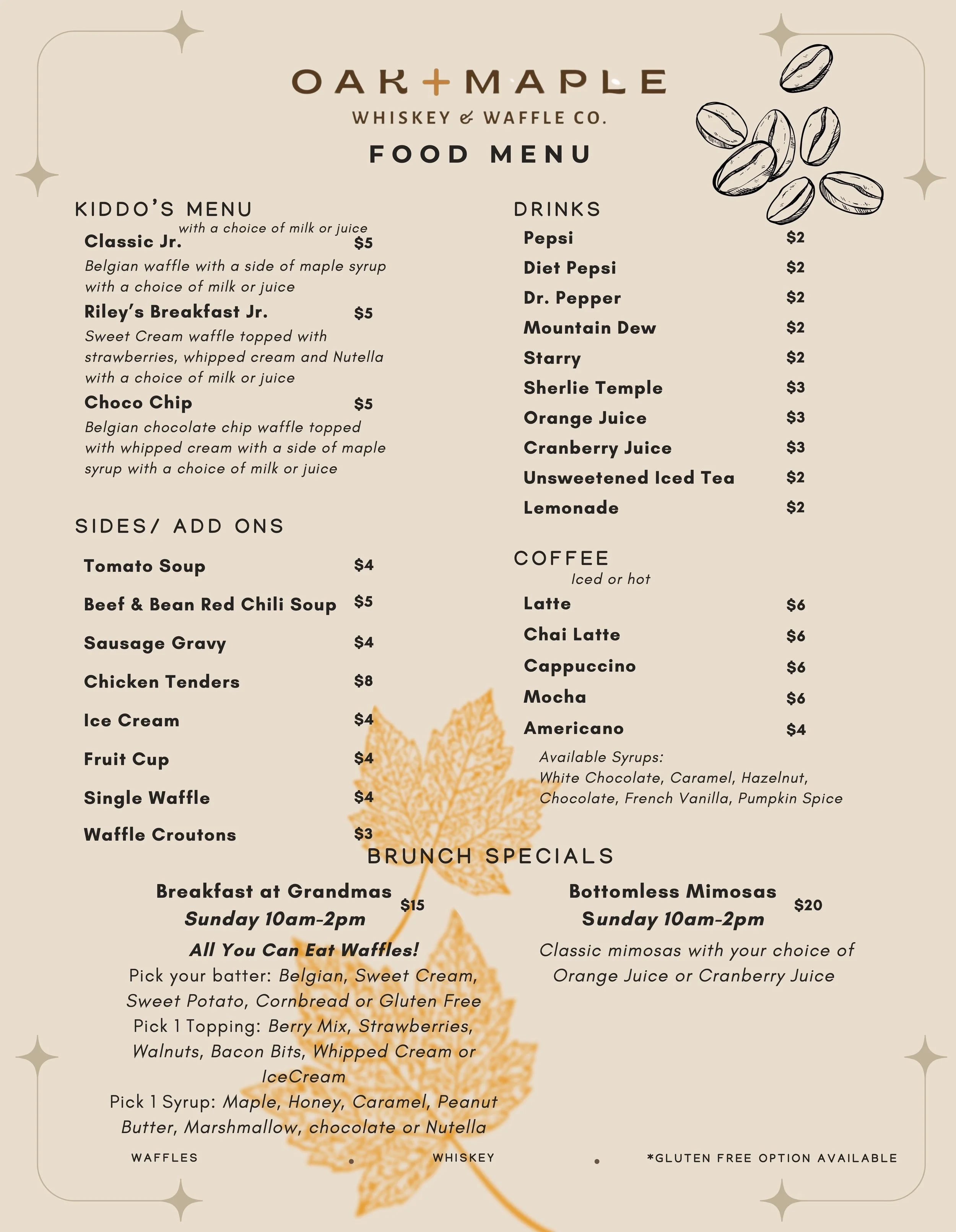 Menu — Oak and Maple