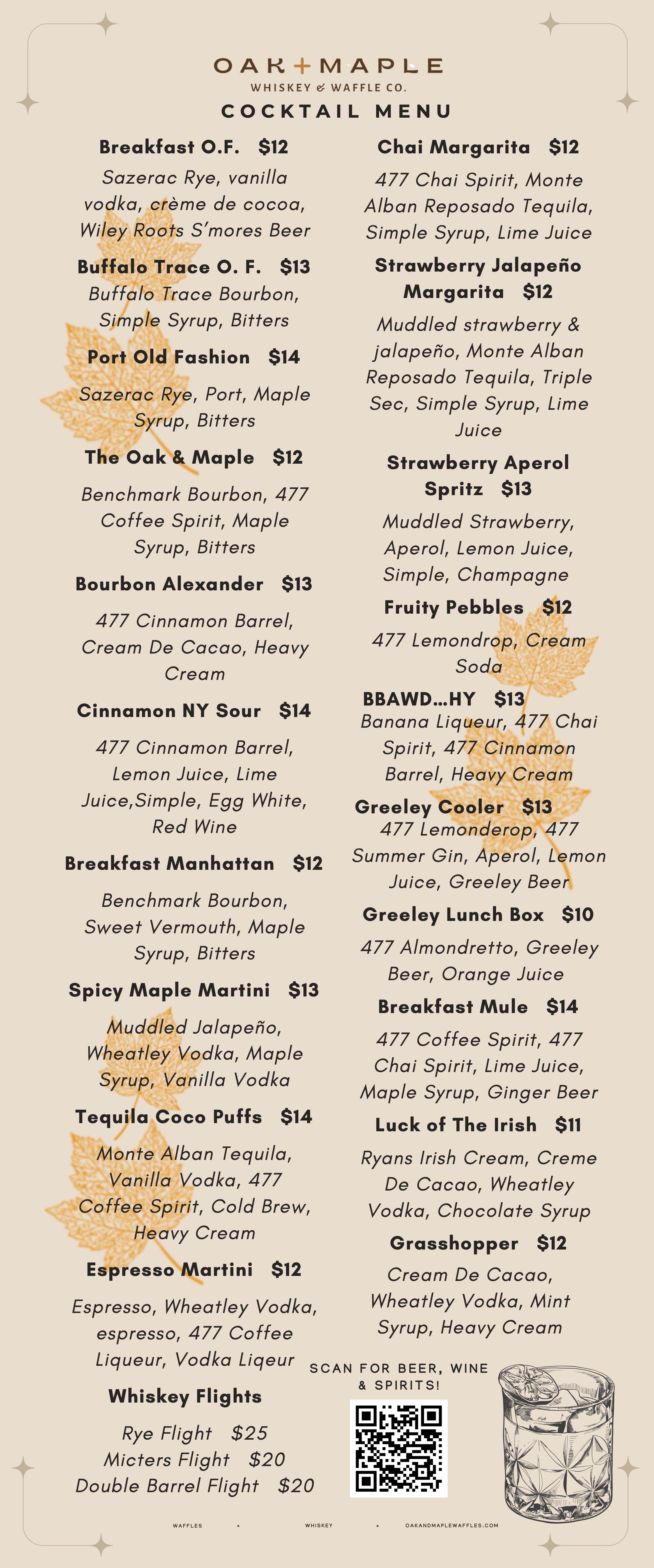 Menu — Oak and Maple