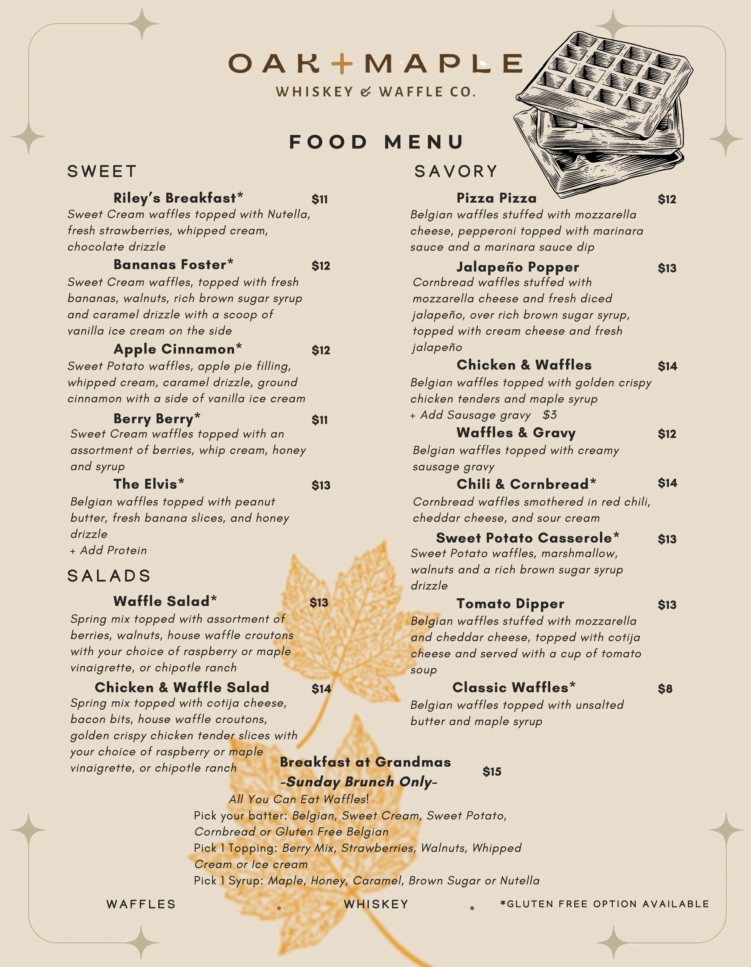 Menu — Oak and Maple