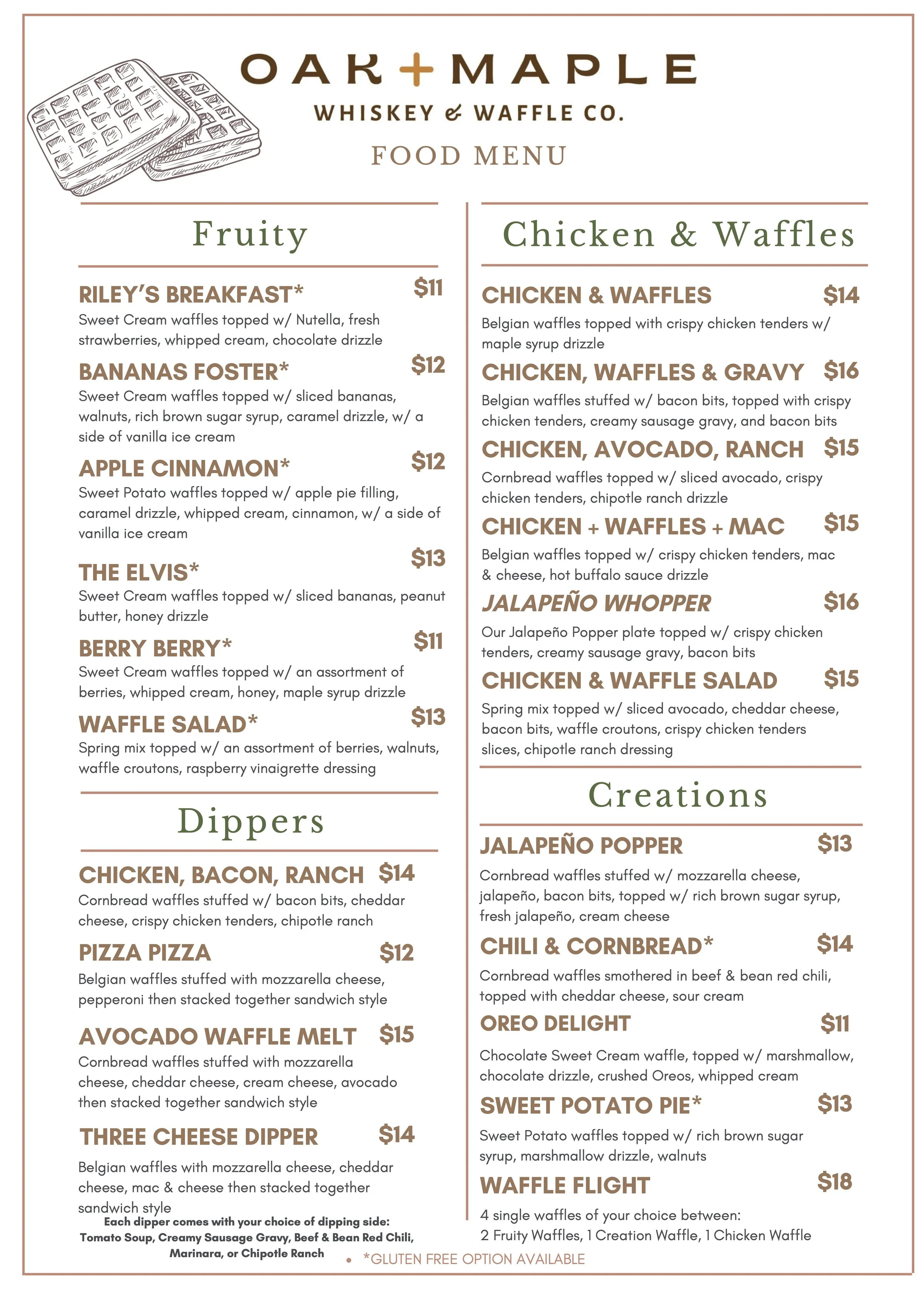 Menu — Oak and Maple