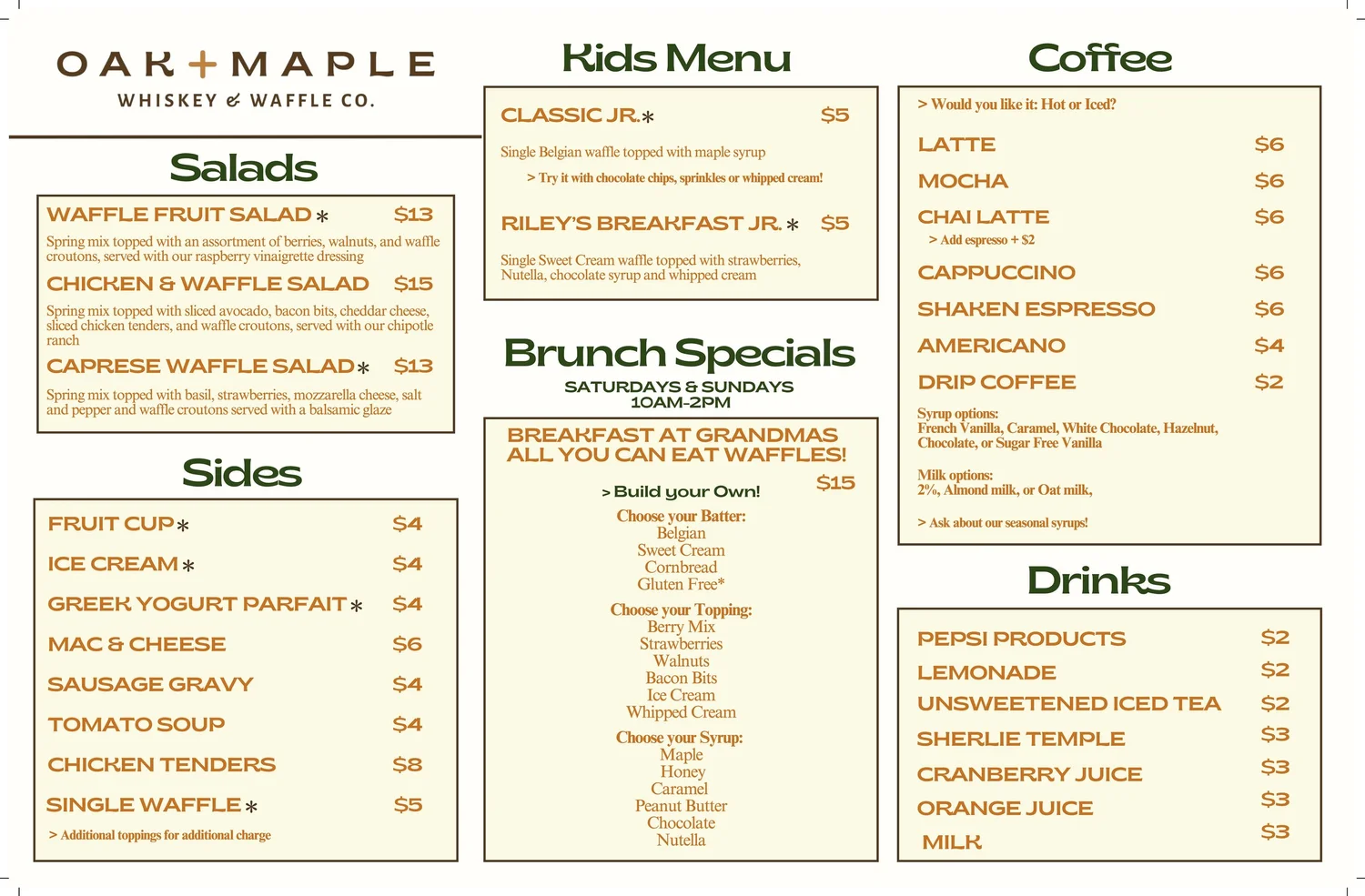 Menu — Oak and Maple