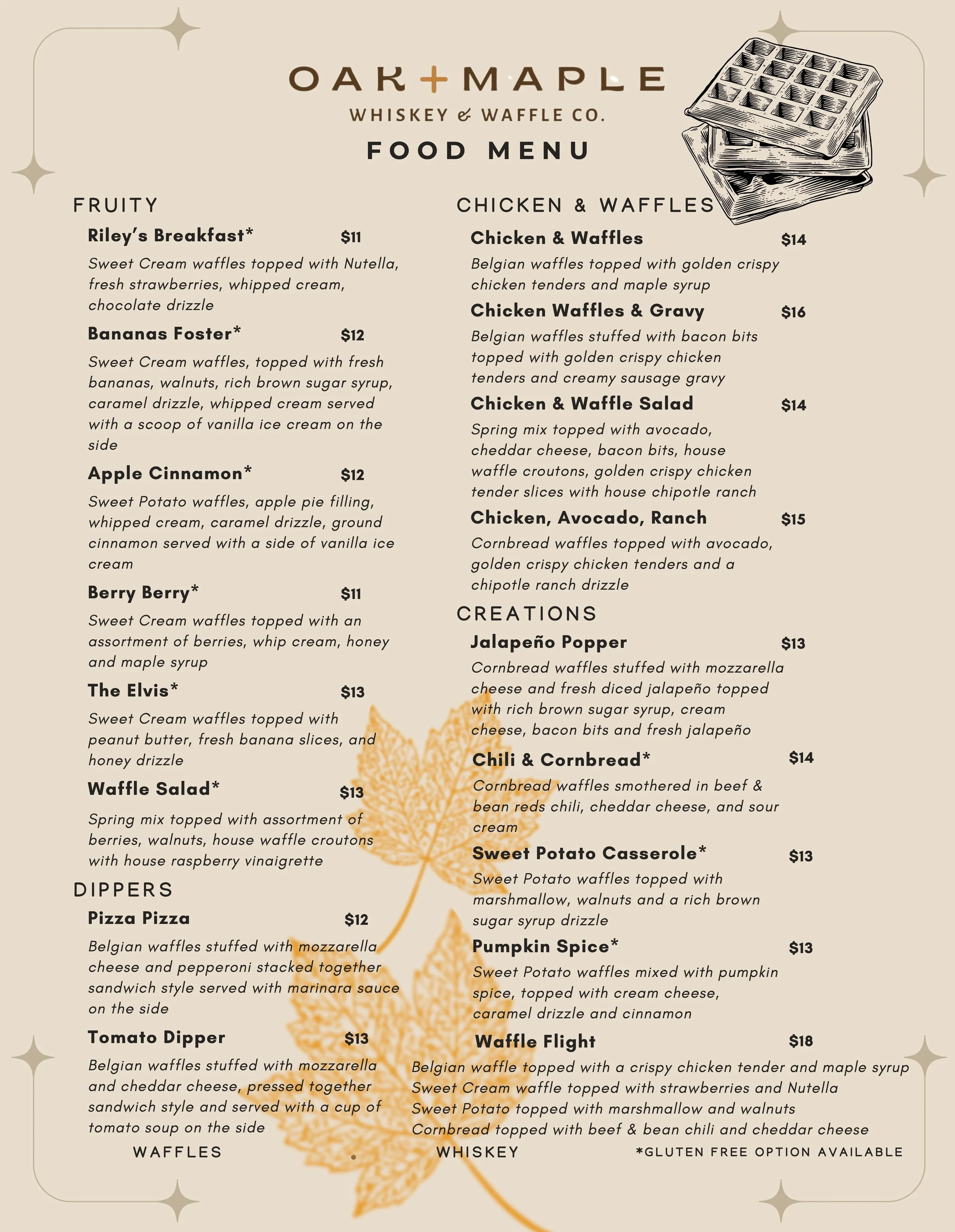 Menu — Oak and Maple