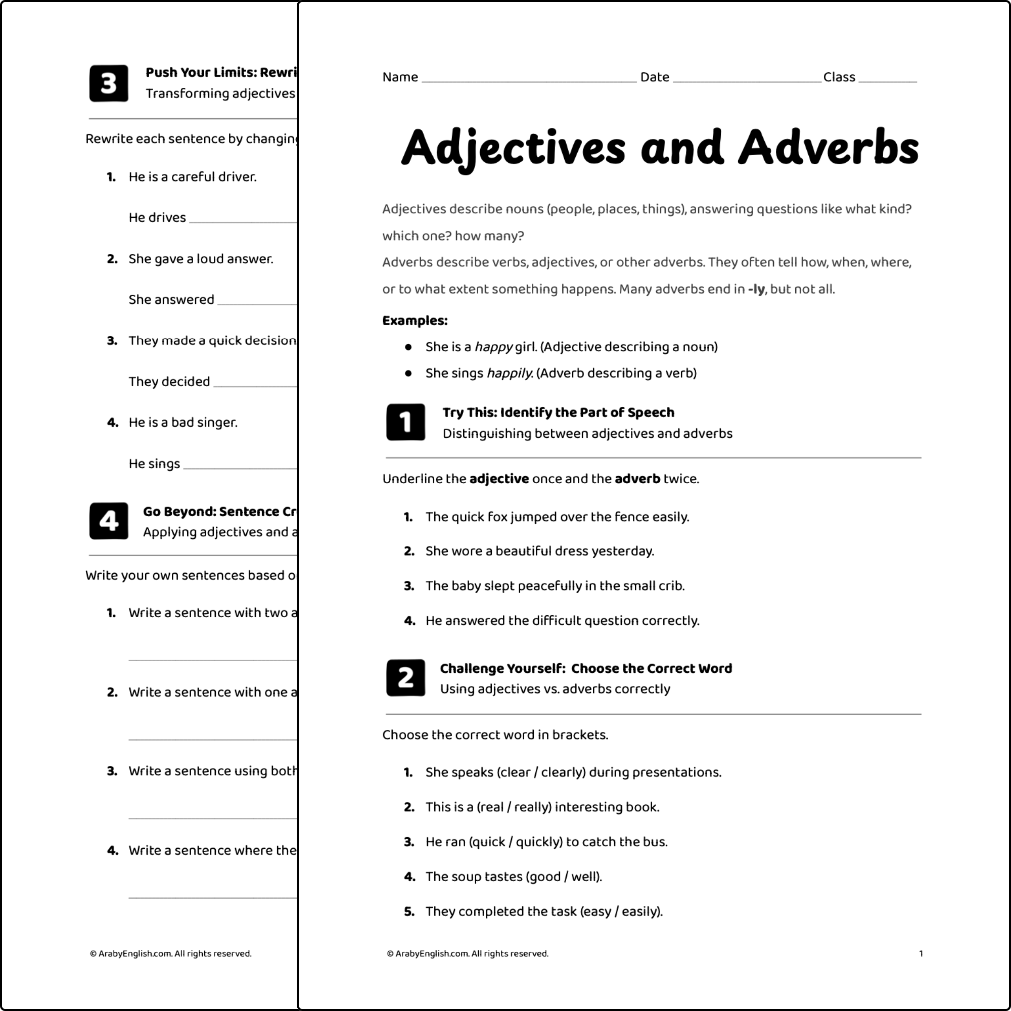 Adjectives and Adverbs Worksheet-Practice with Answers