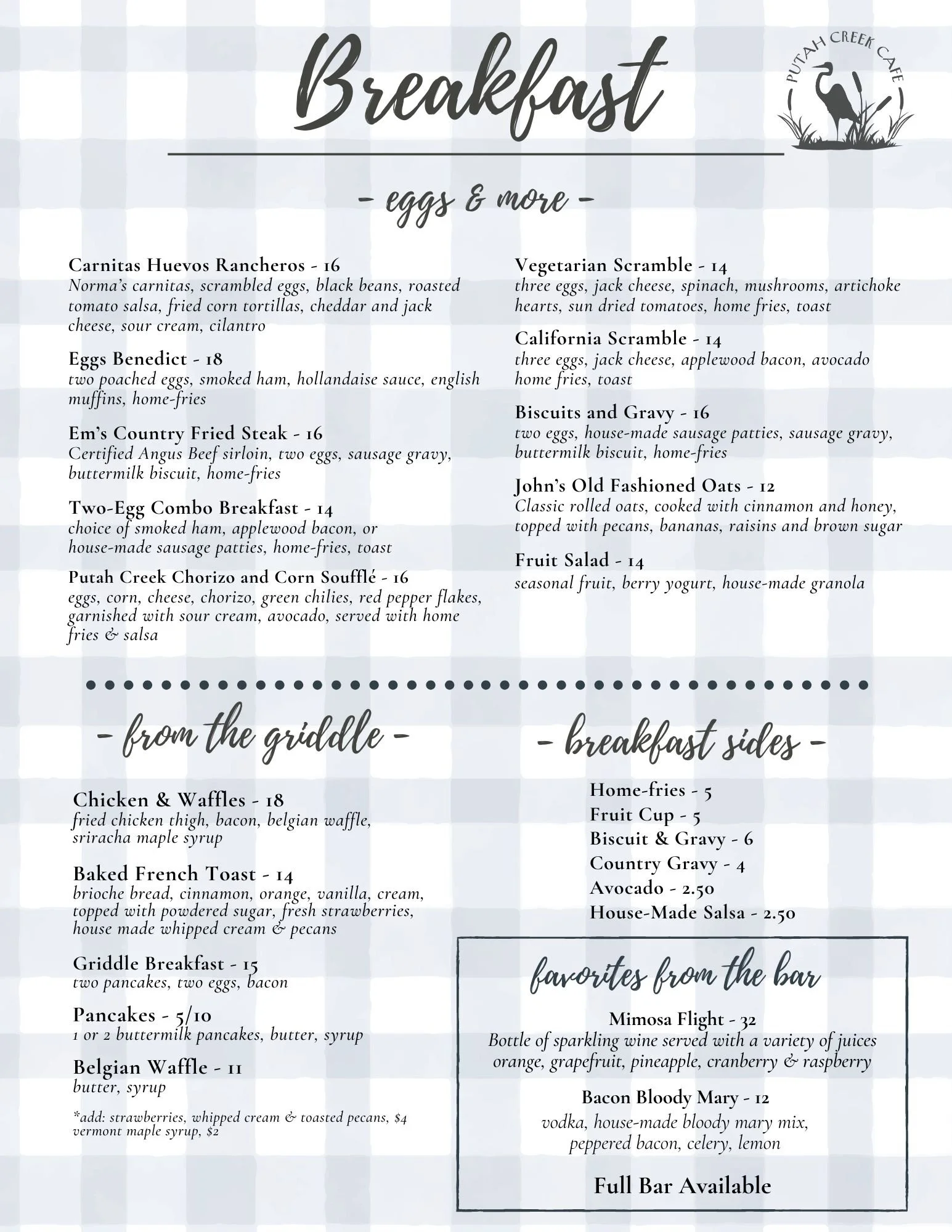 Weekend & Holiday Breakfast — Putah Creek Cafe