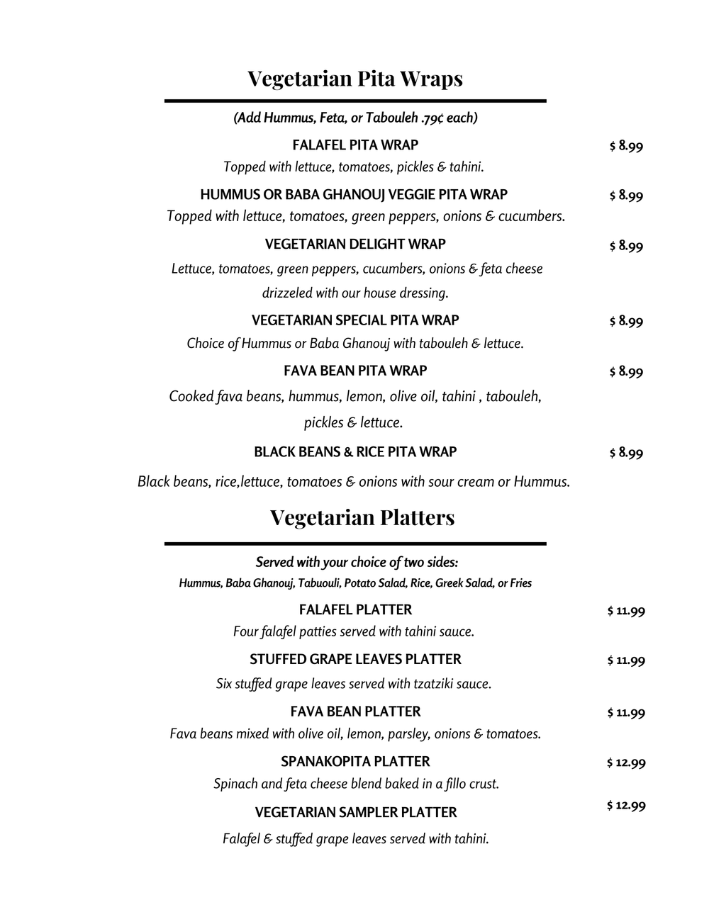 Menu — Sahara Cafe & Mediterranean Foods