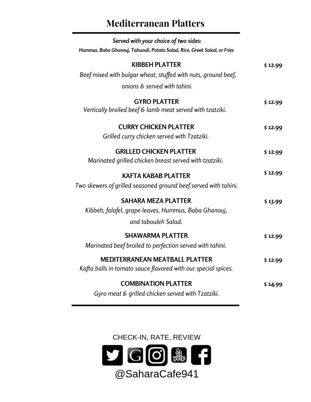 Menu — Sahara Cafe & Mediterranean Foods
