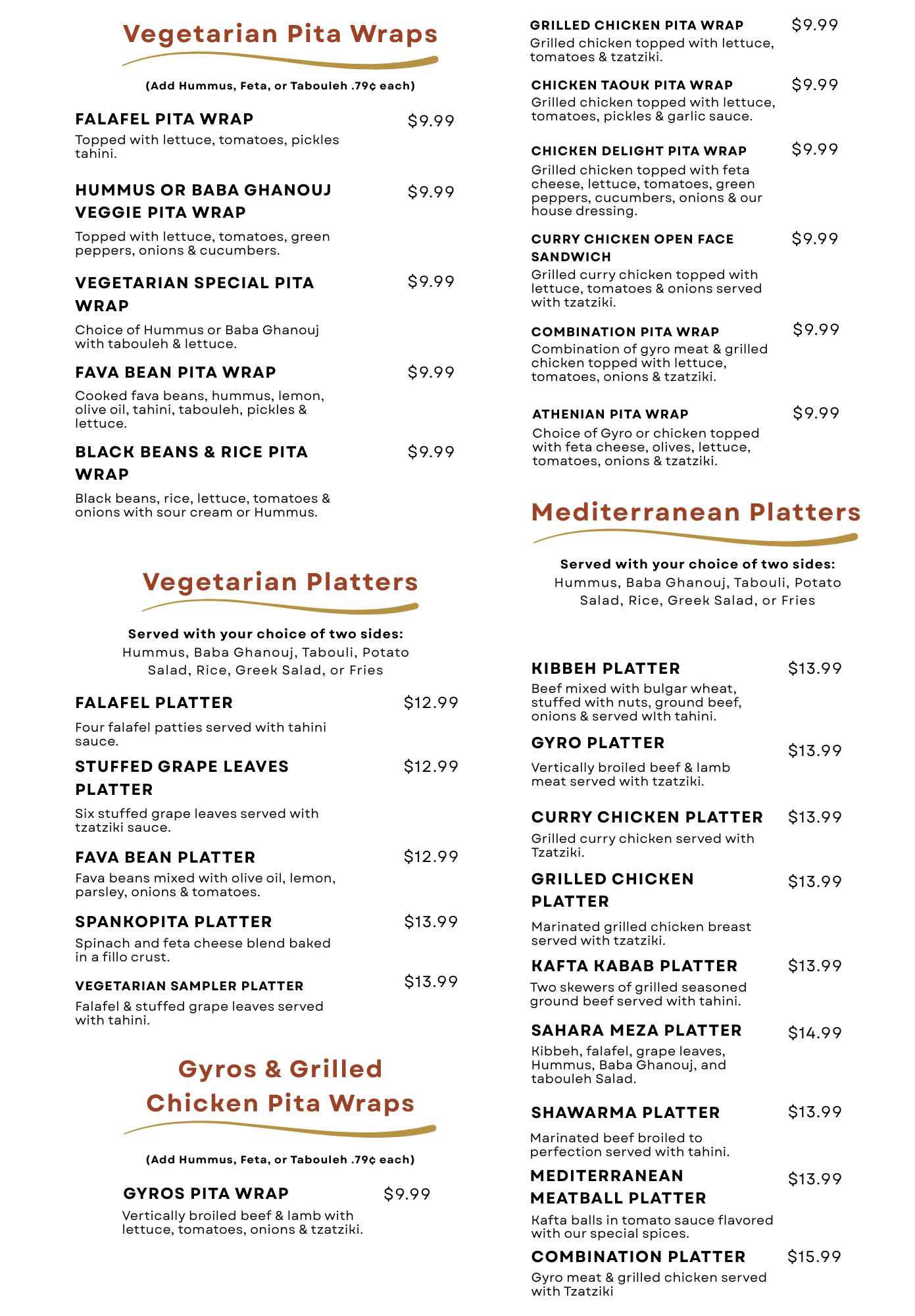 Menu — Sahara Cafe & Mediterranean Foods