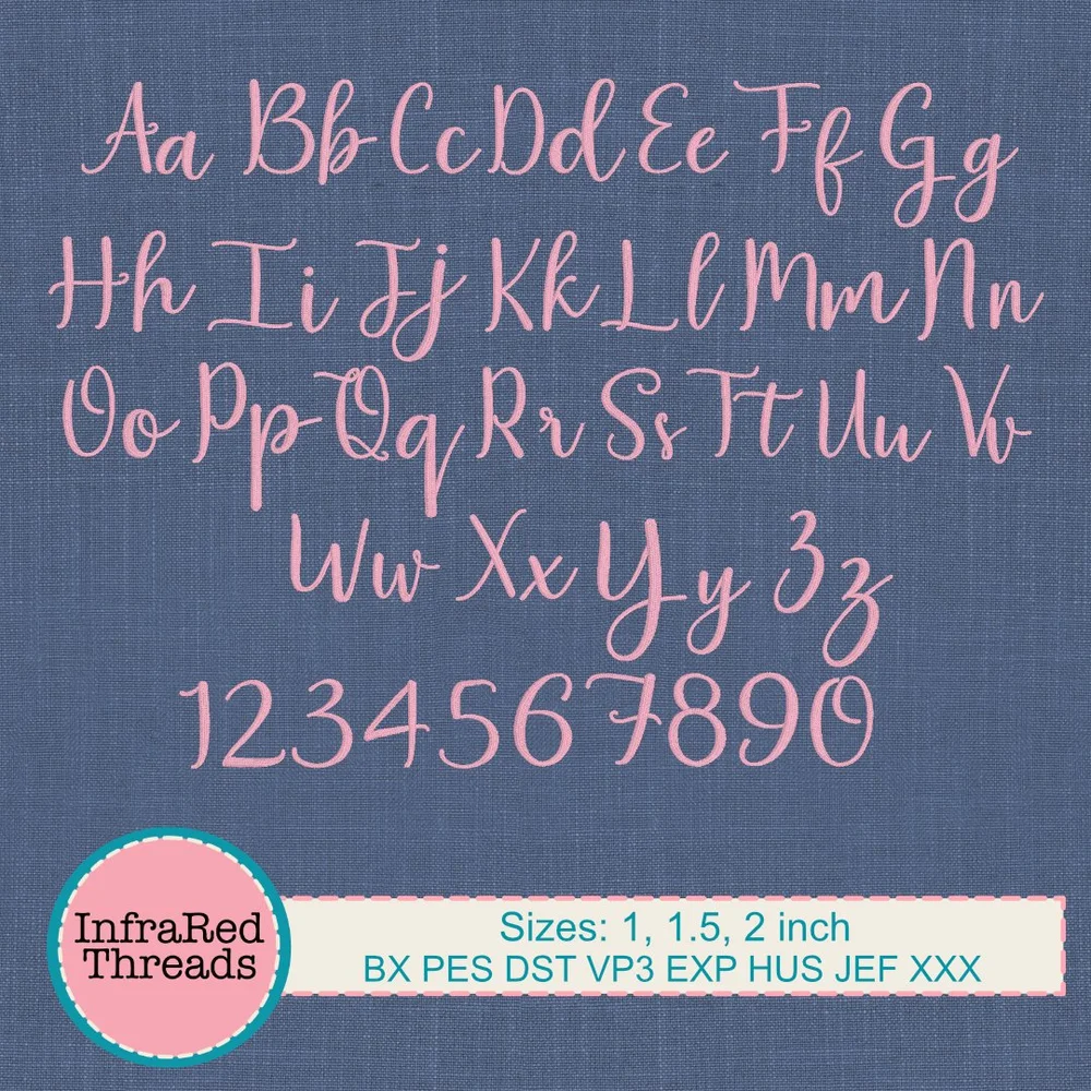 Dahlia Embroidery Font – Script BX Alphabet in 3 Sizes — InfraRed Threads