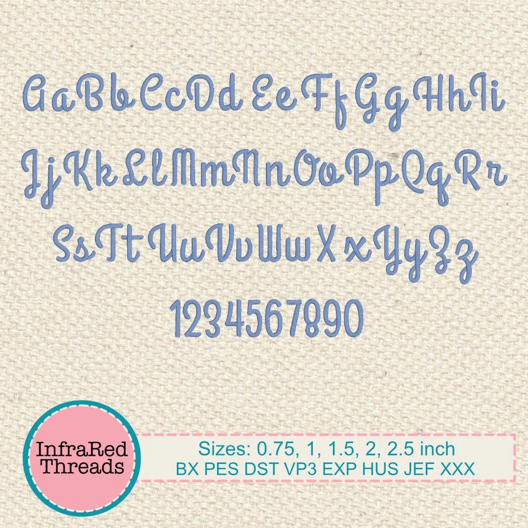 Dahlia Embroidery Font – Script BX Alphabet in 3 Sizes — InfraRed Threads