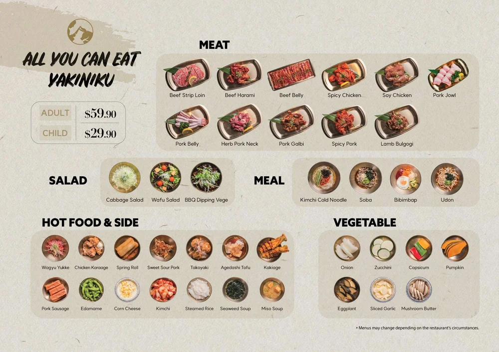 Menu (Sunshine Plaza) — Yakiniku Hibiki