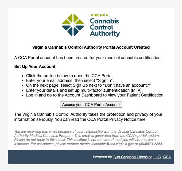 CCA Portal Help Guide for Patients — Virginia Cannabis Control Authority