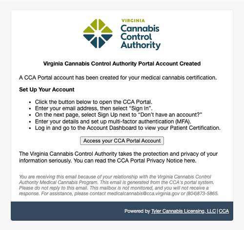 CCA Portal Help Guide for Patients — Virginia Cannabis Control Authority