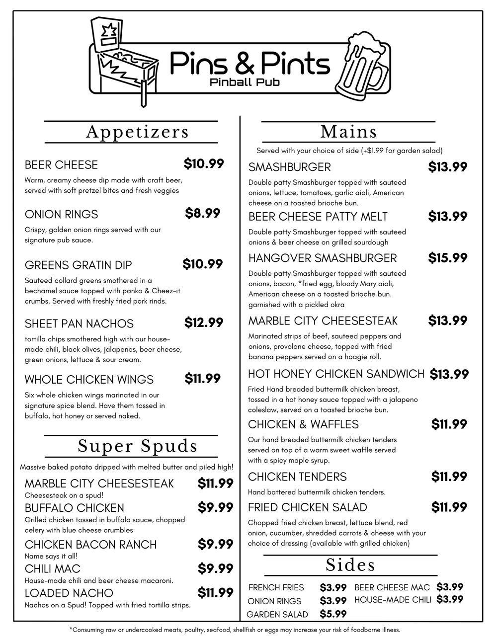 Menu — Pins & Pints