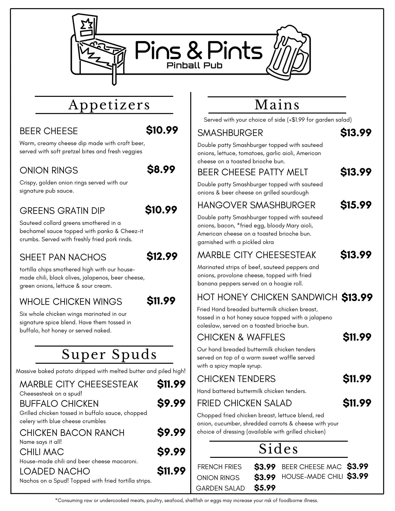 Menu — Pins & Pints