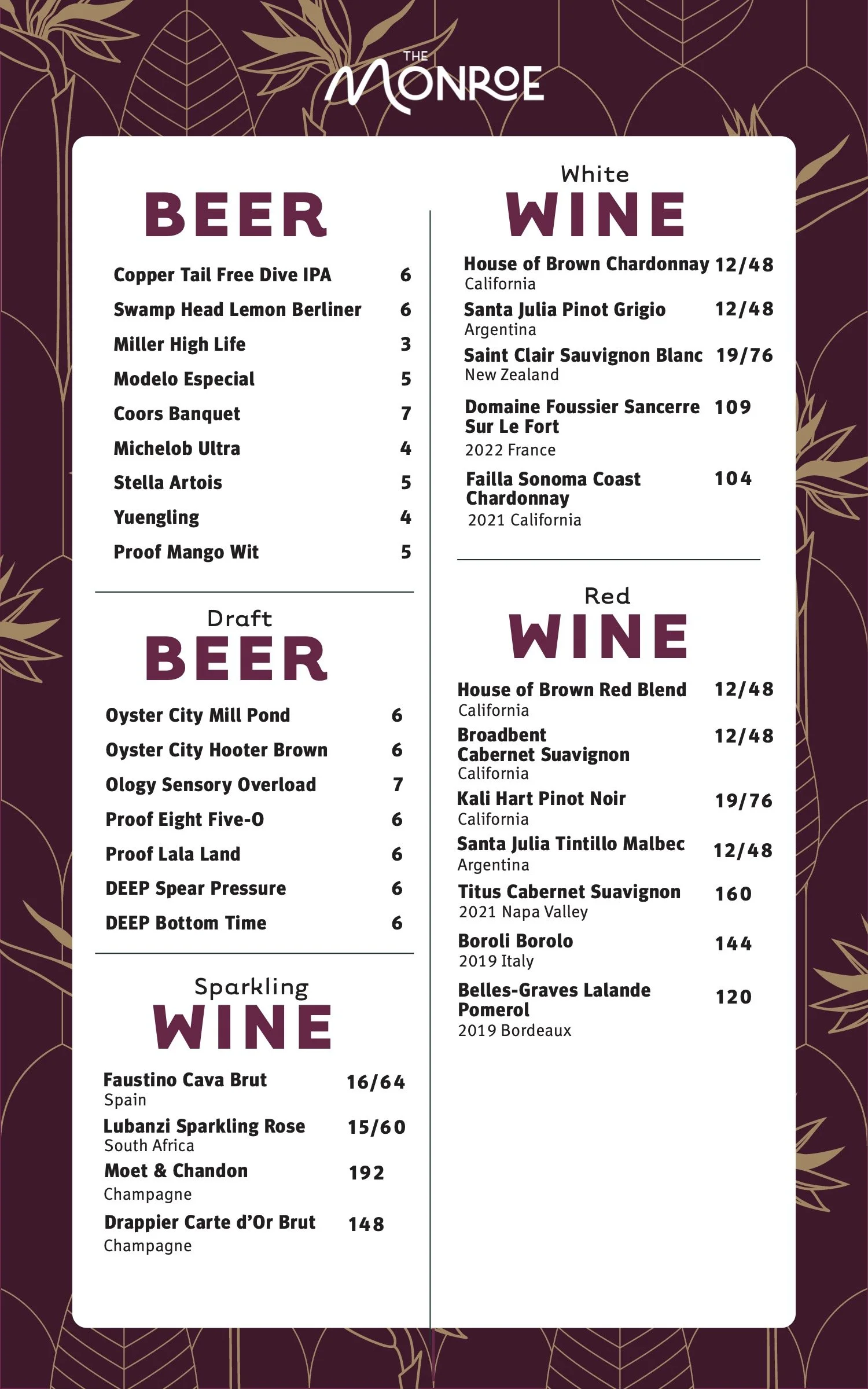Menu — The Monroe