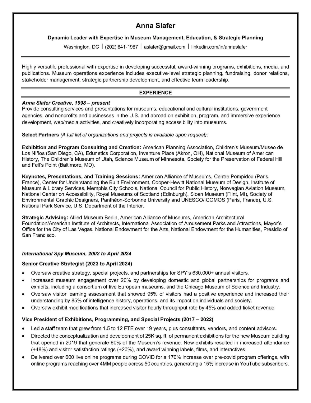 Resume — ANNA SLAFER CREATIVE
