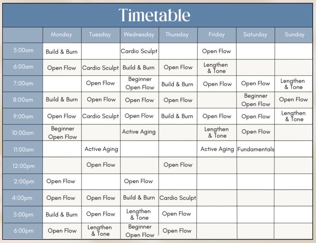 View Class Timetable | Redefine Reformer Pilates Buderim — Redefine ...