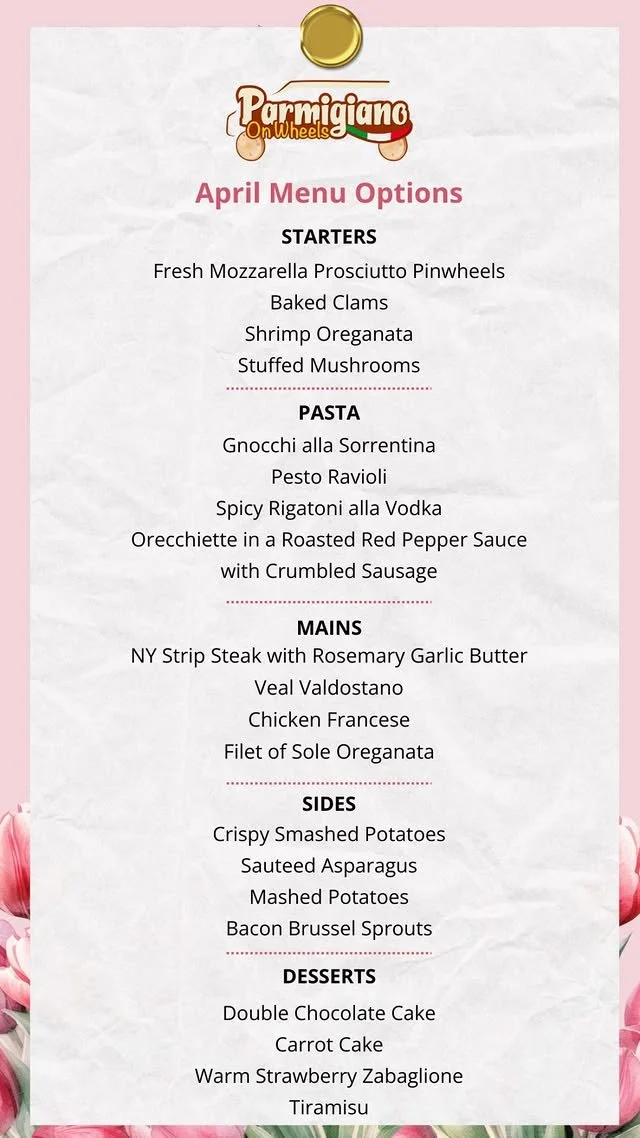 Menu | Authentic Italian Cuisine by Parm On Wheels