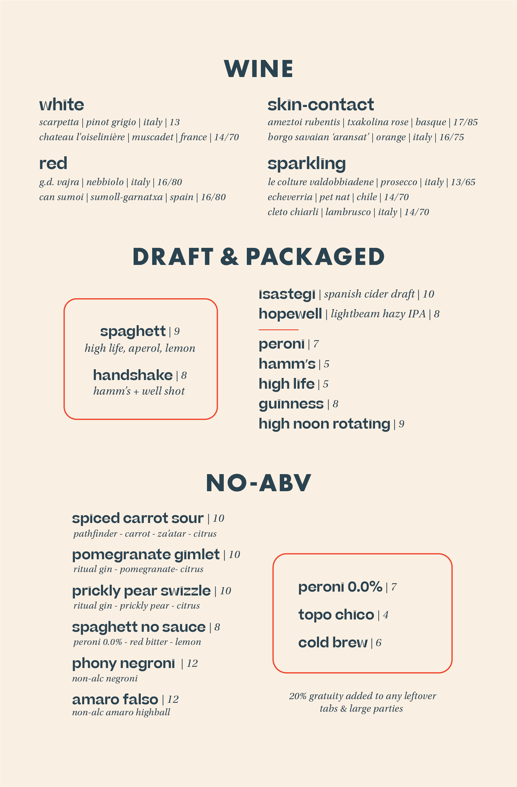 Menu — Cara Cara Club