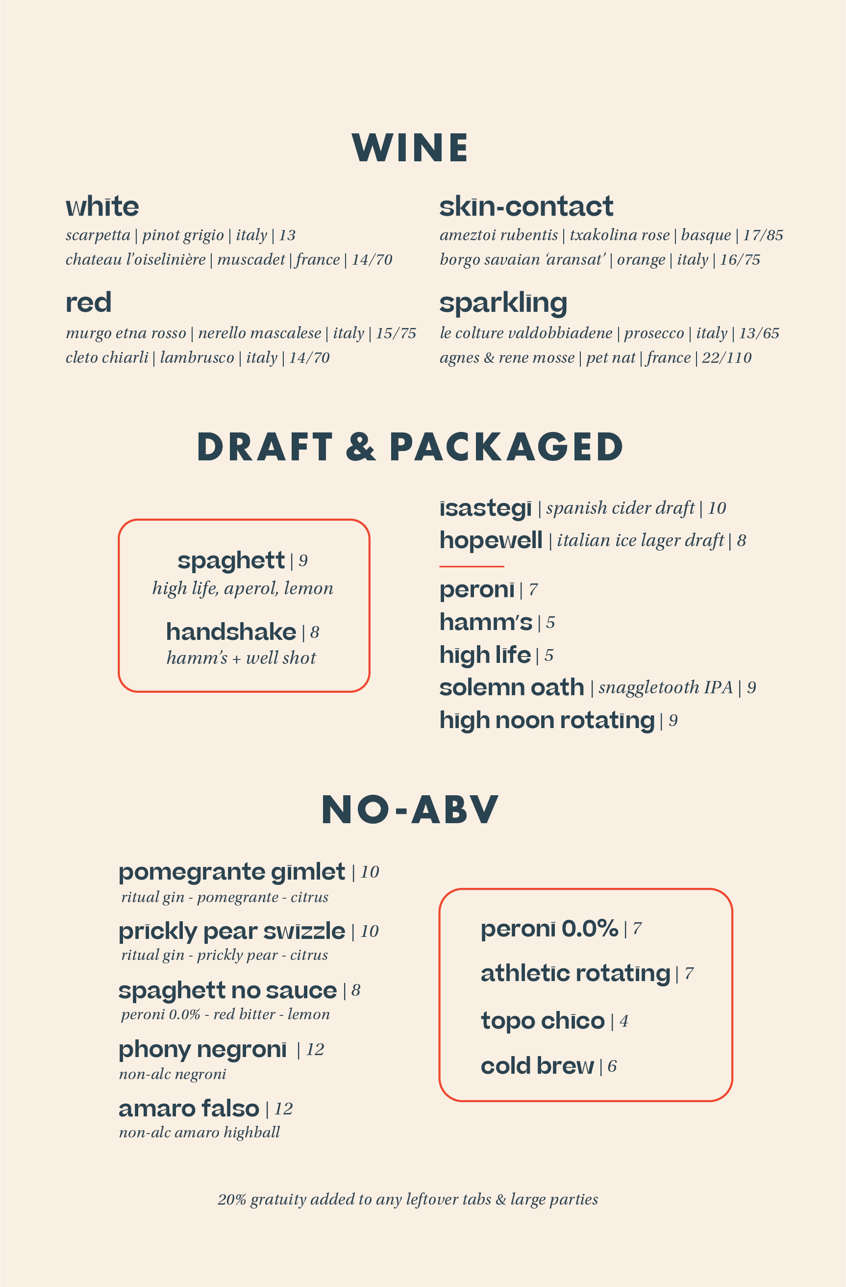 Menu — Cara Cara Club