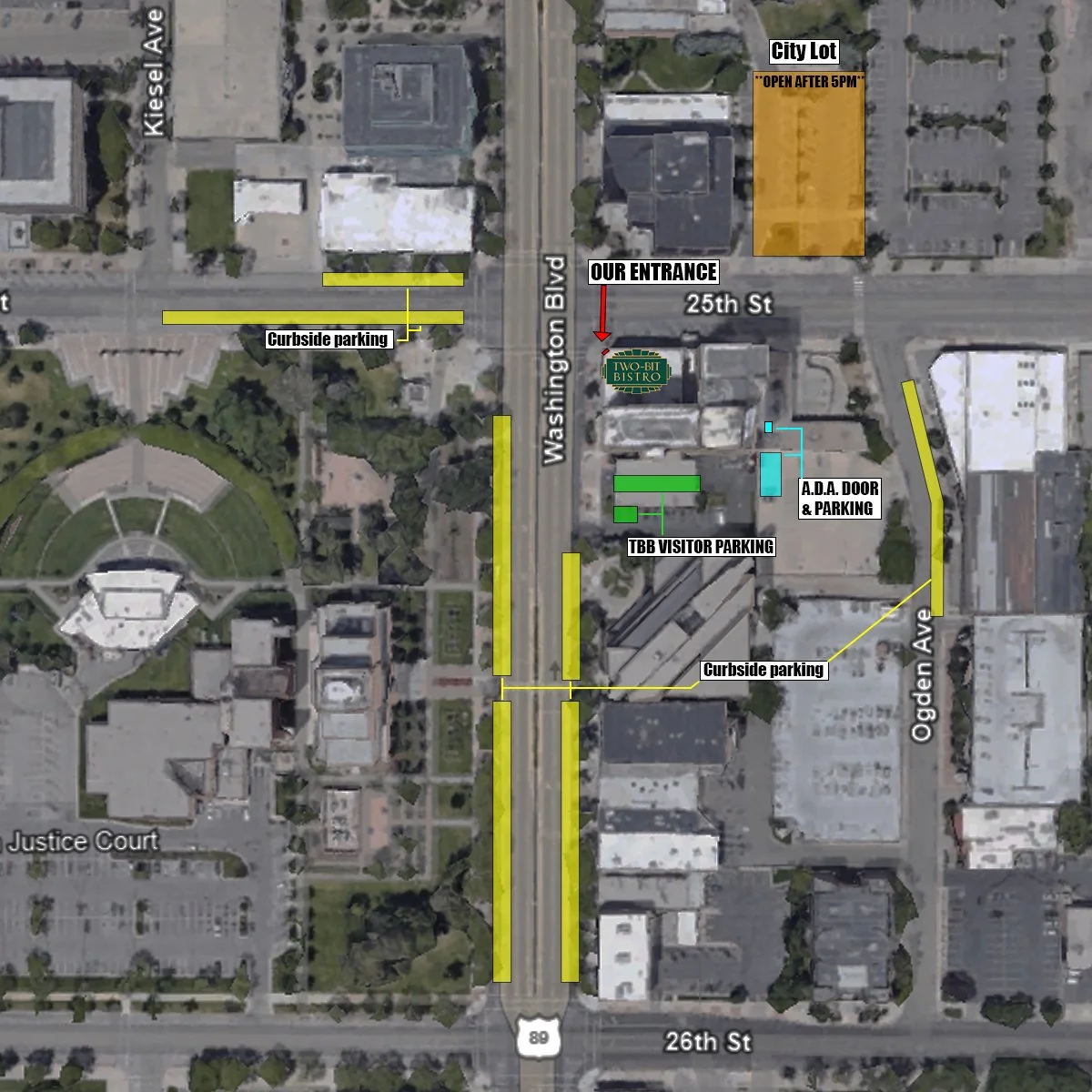 Two Bit Bistro Parking Map — TBB