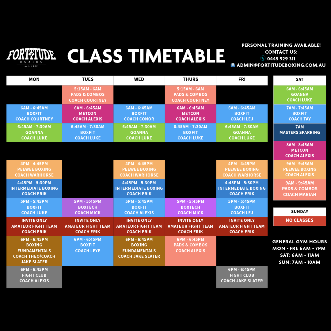 Timetable — Fortitude Boxing Gym