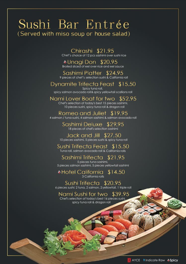 Menu - Sushi Nami | Best Japanese Restaurant in Louisiana