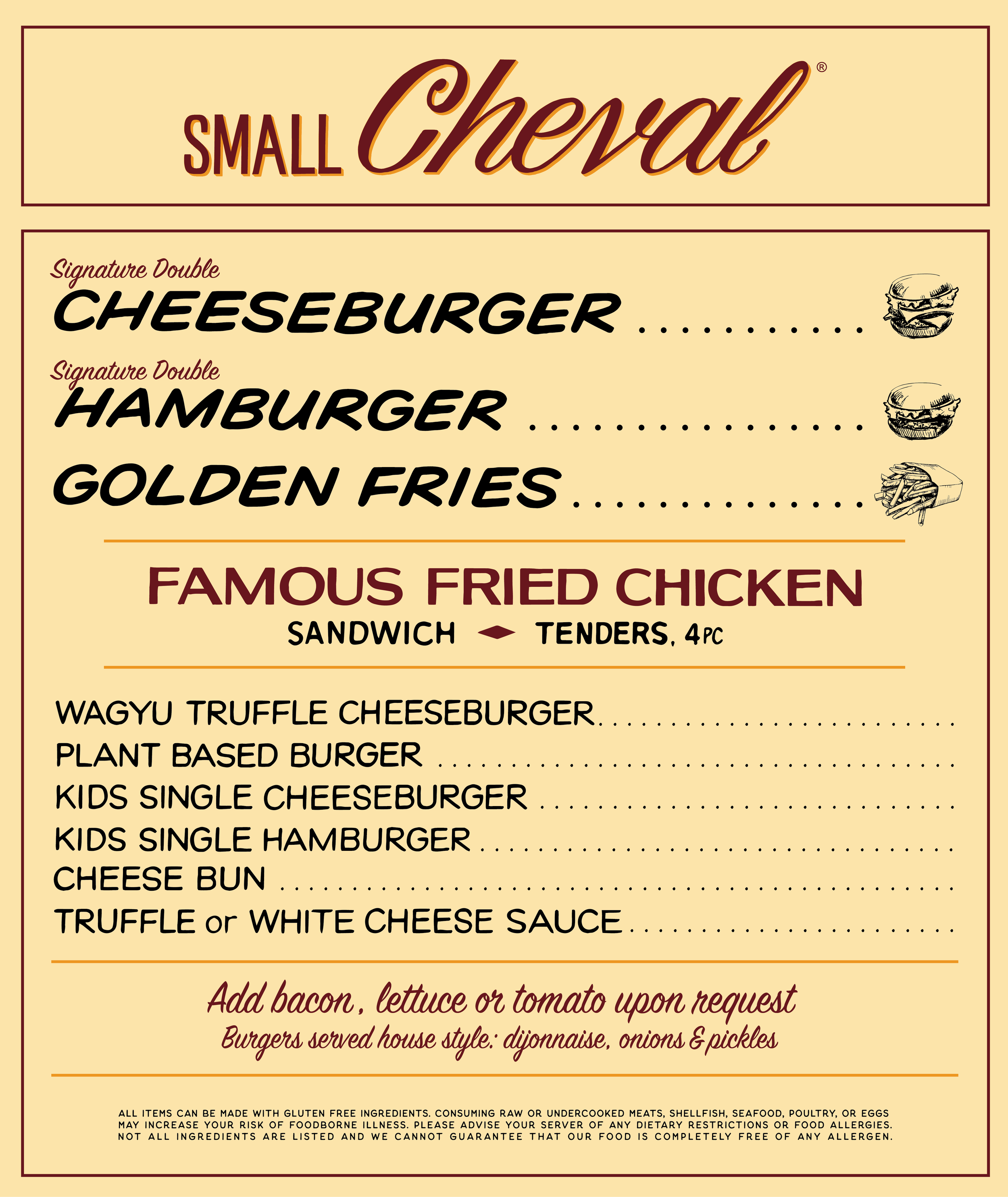 Menu » Signature Burgers | Golden Fries | Ice Cream — Small Cheval ...