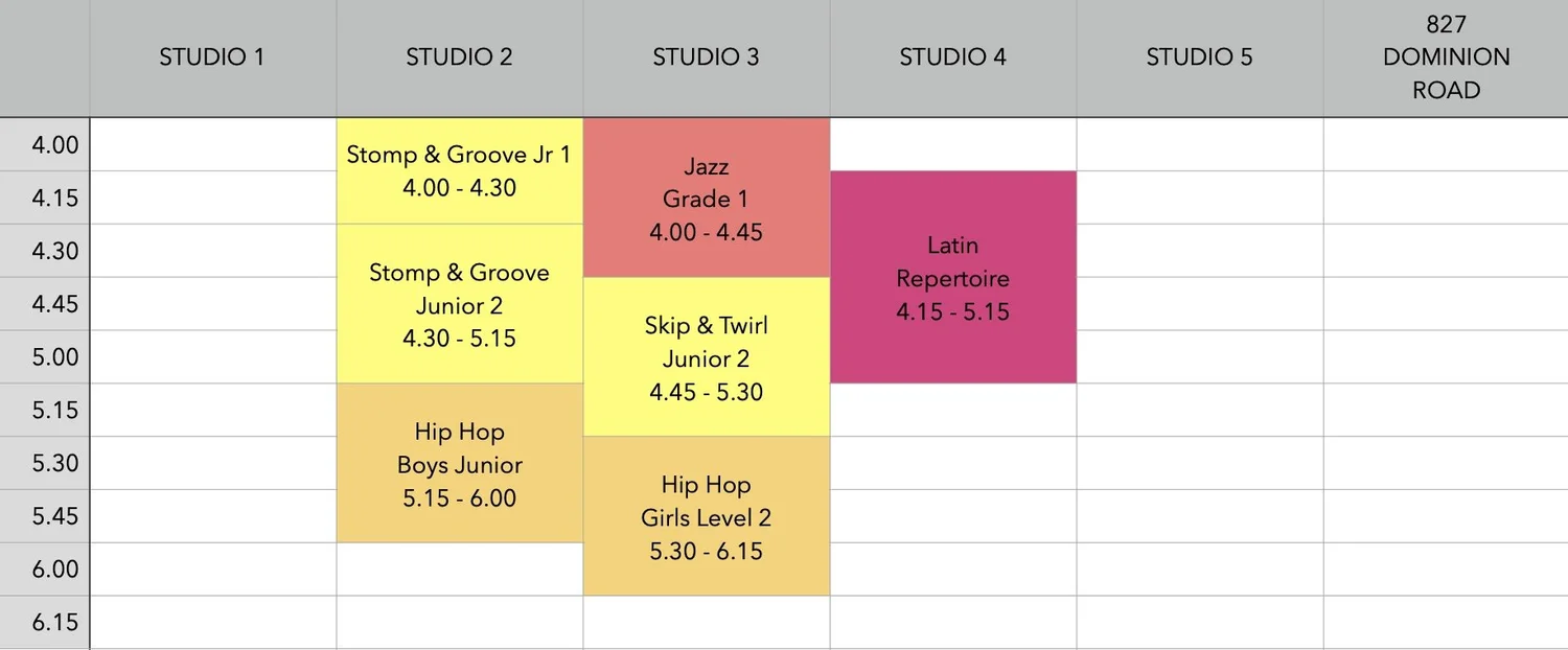 Timetable — The Dance Studio