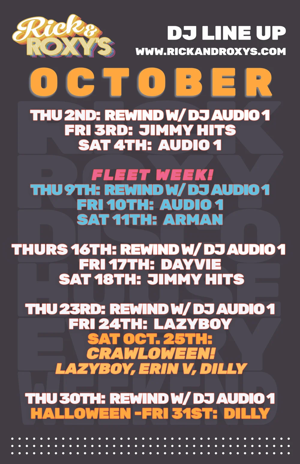 Event Calendar — Rick & Roxy's