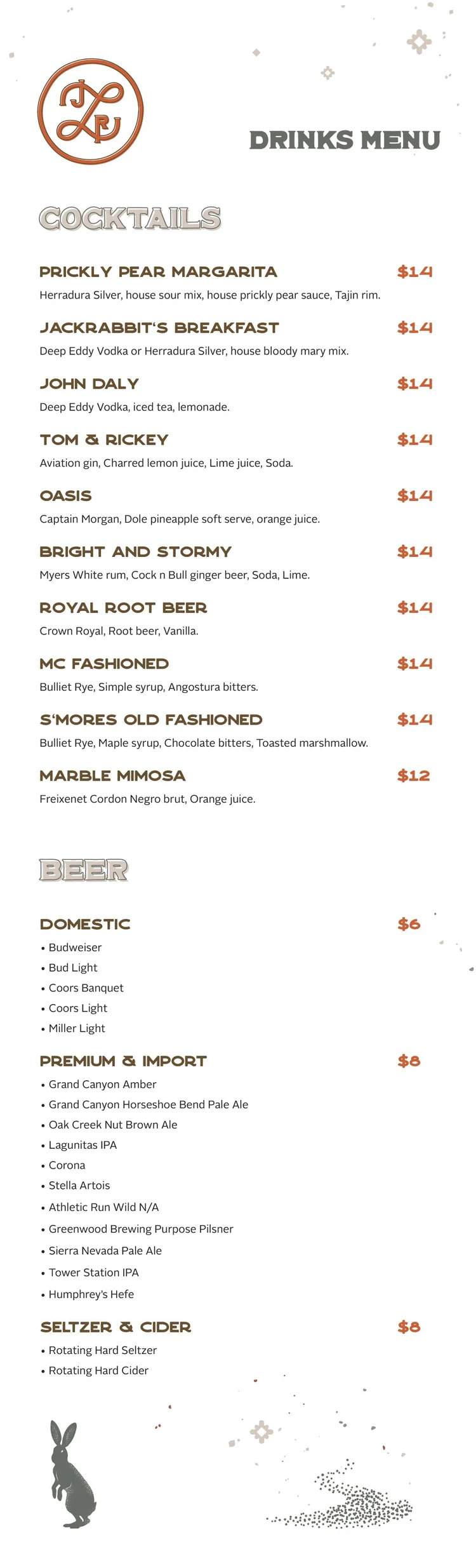 Menu — Lonley JackRabbit