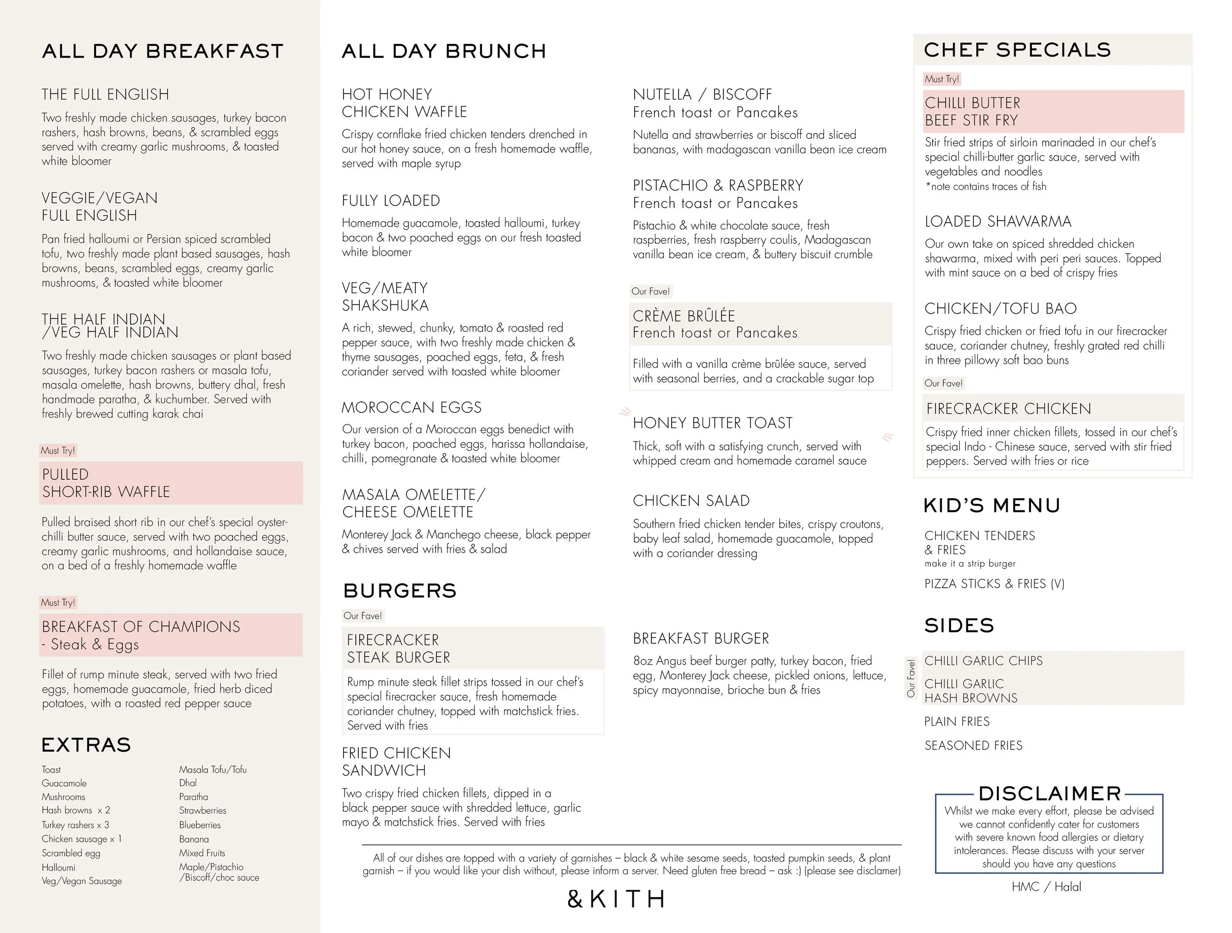 Food Menu — &KITH