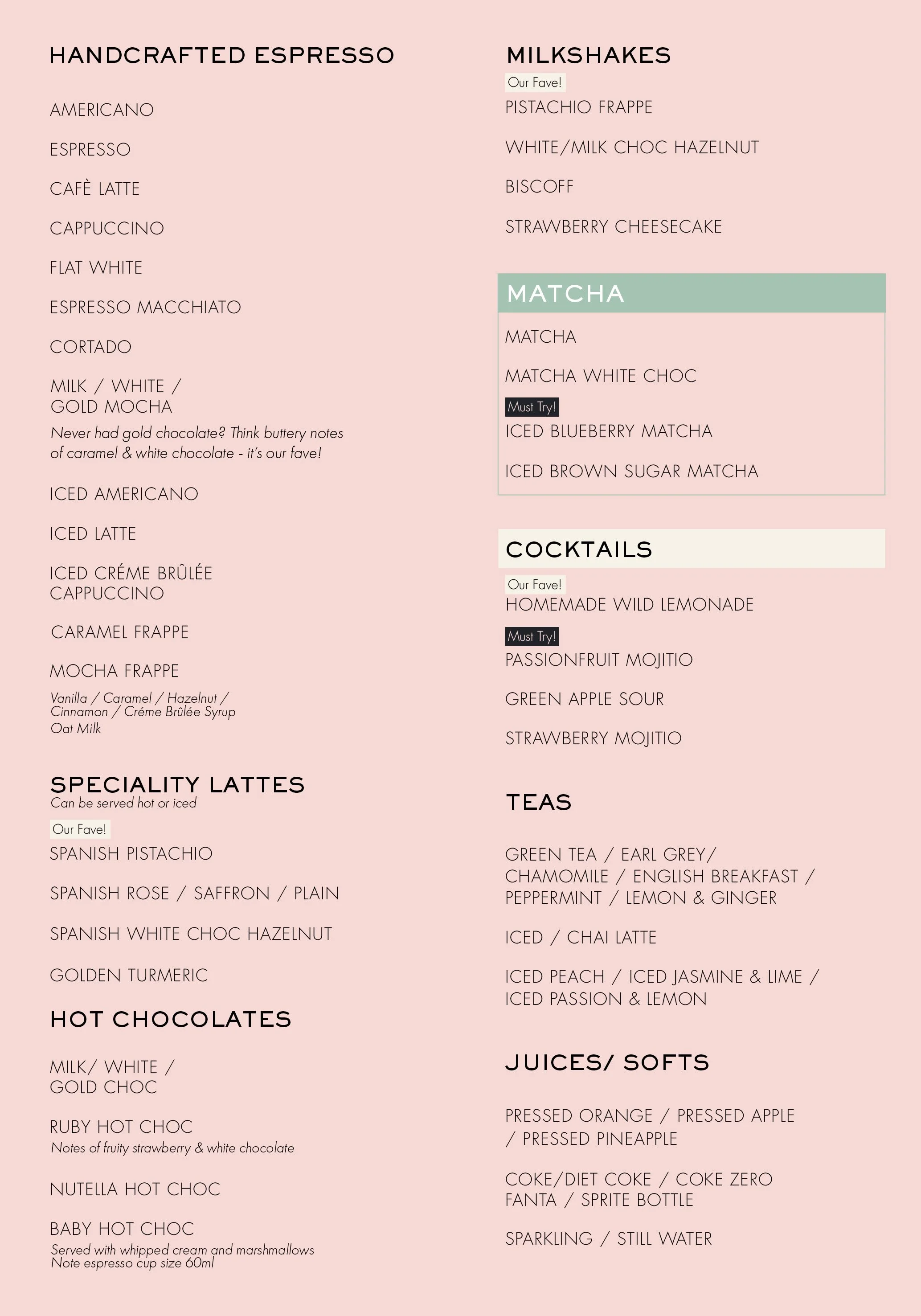 Drinks Menu — &KITH