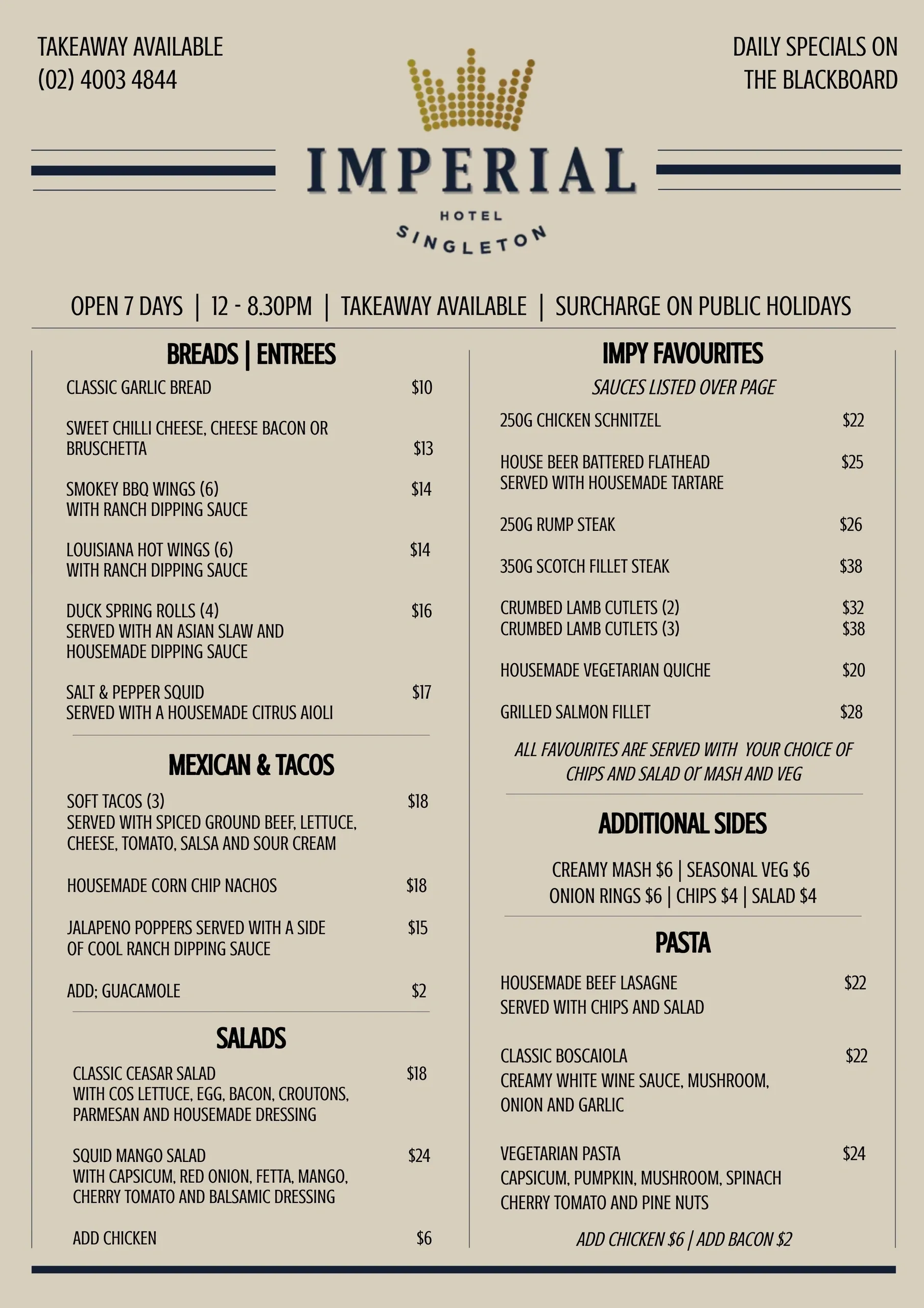 Dining Menu — The Imperial Hotel