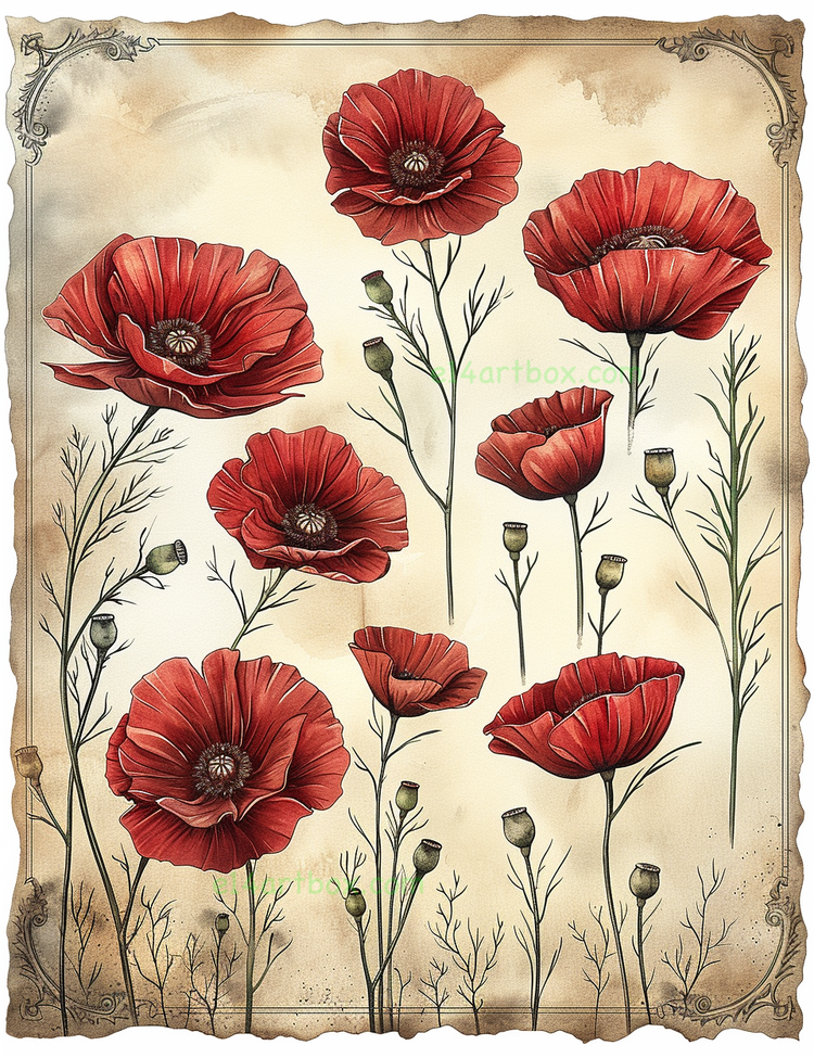 Poppies: Scrapbook Paper & Clipart | Decorative Pages, Patterns ...