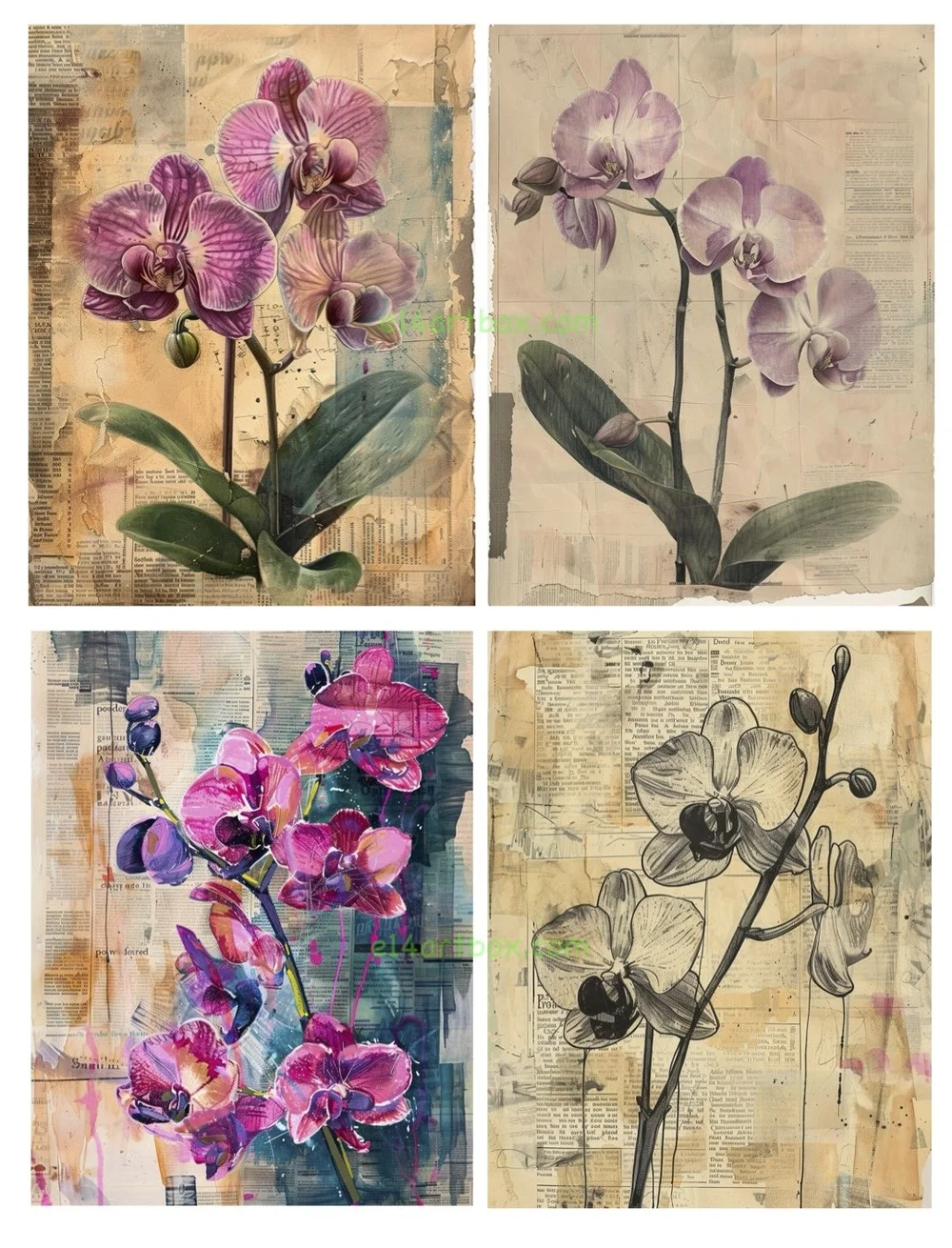 Vintage Flowers: Scrapbook Paper, Patterns & Clipart — e14 Artbox