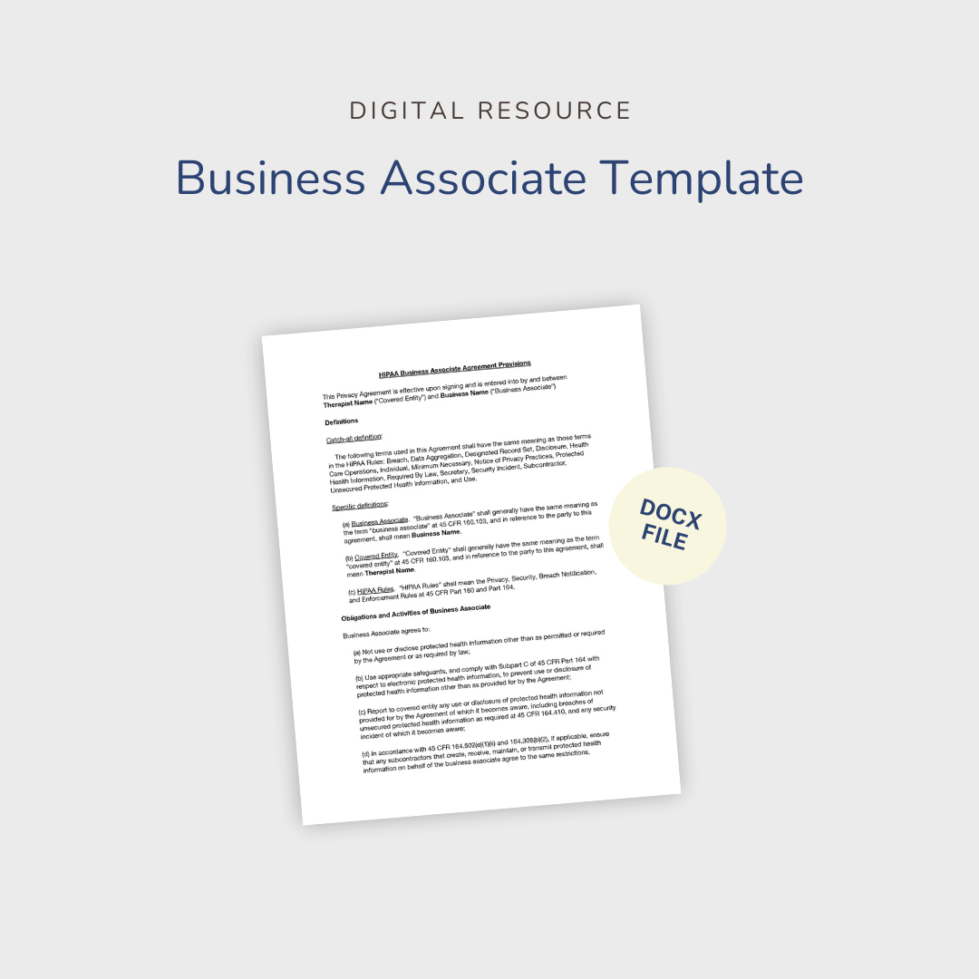 Business Associate Template — Melissa Wetterlund