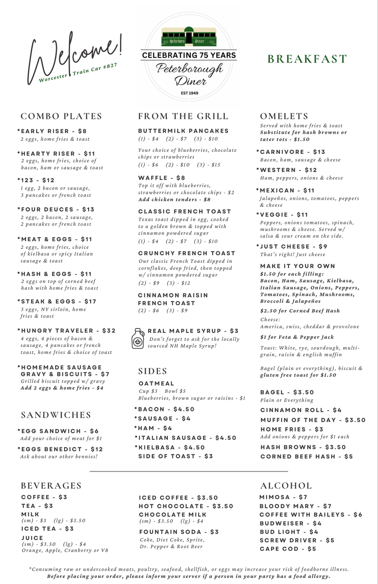 Menu — Peterborough Diner