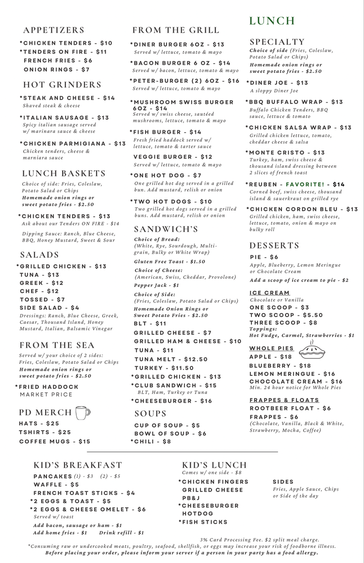 Menu — Peterborough Diner