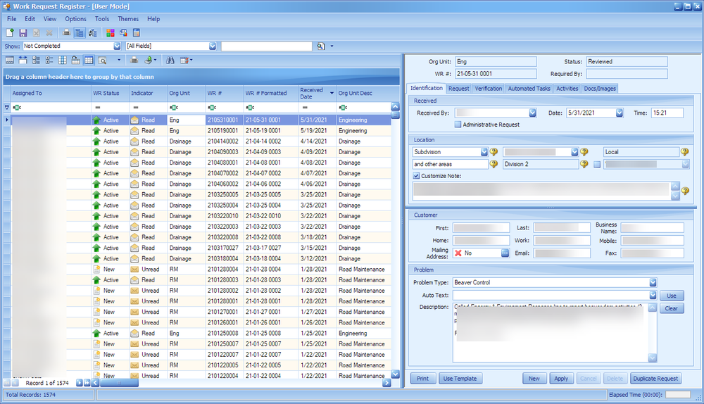 Work Request Register (WRR) — VEMAX Management