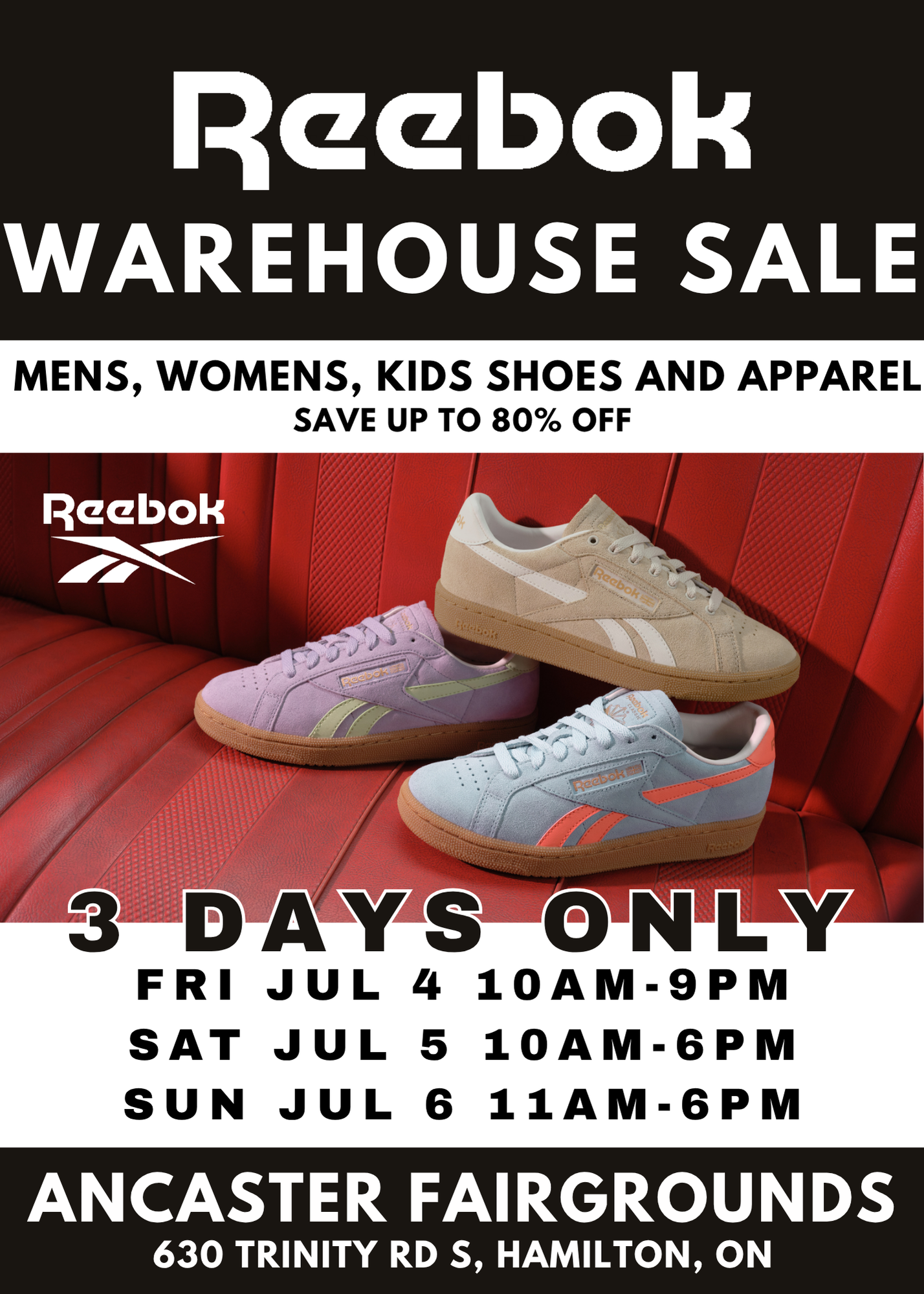 Reebok Warehouse Sale — Ancaster Agricultural Society