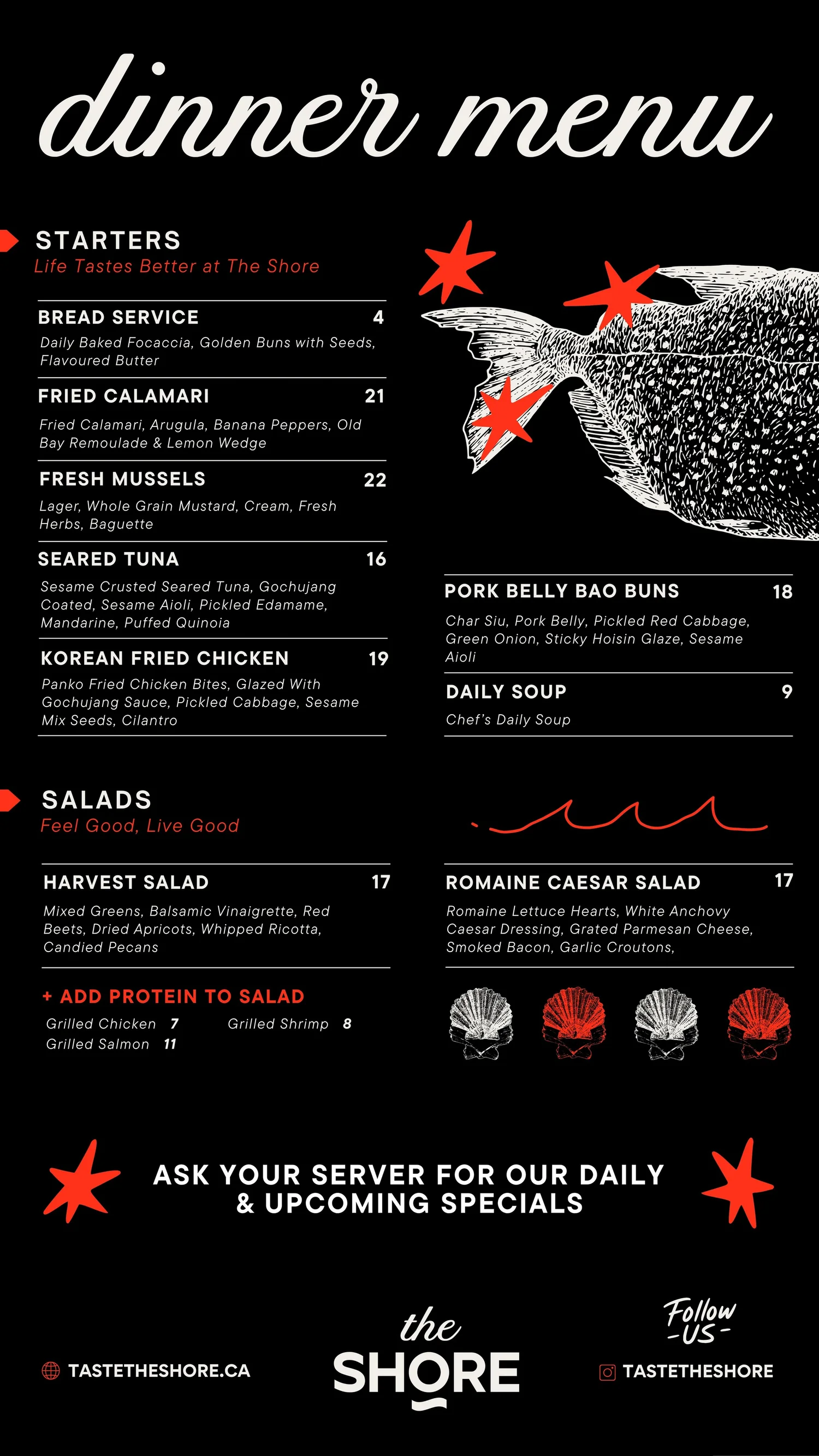 Main Menus — The Shore: Waterfront Restaurant in Jordan, Ontario